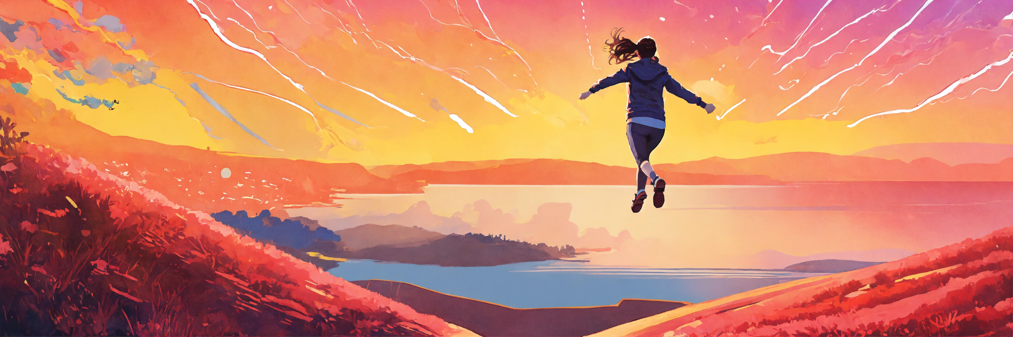 Lexica - Illustration of women jumping through dimensions, panoramic ...