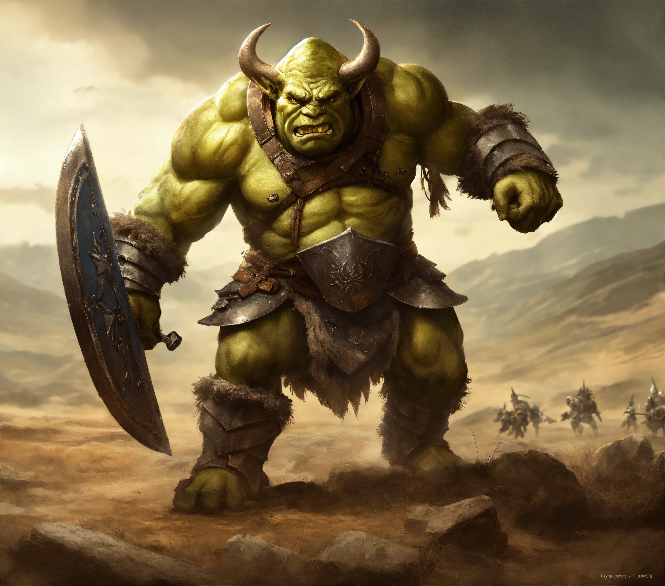 Lexica - Ogre with armor made in bones, charging in the battlefield ...