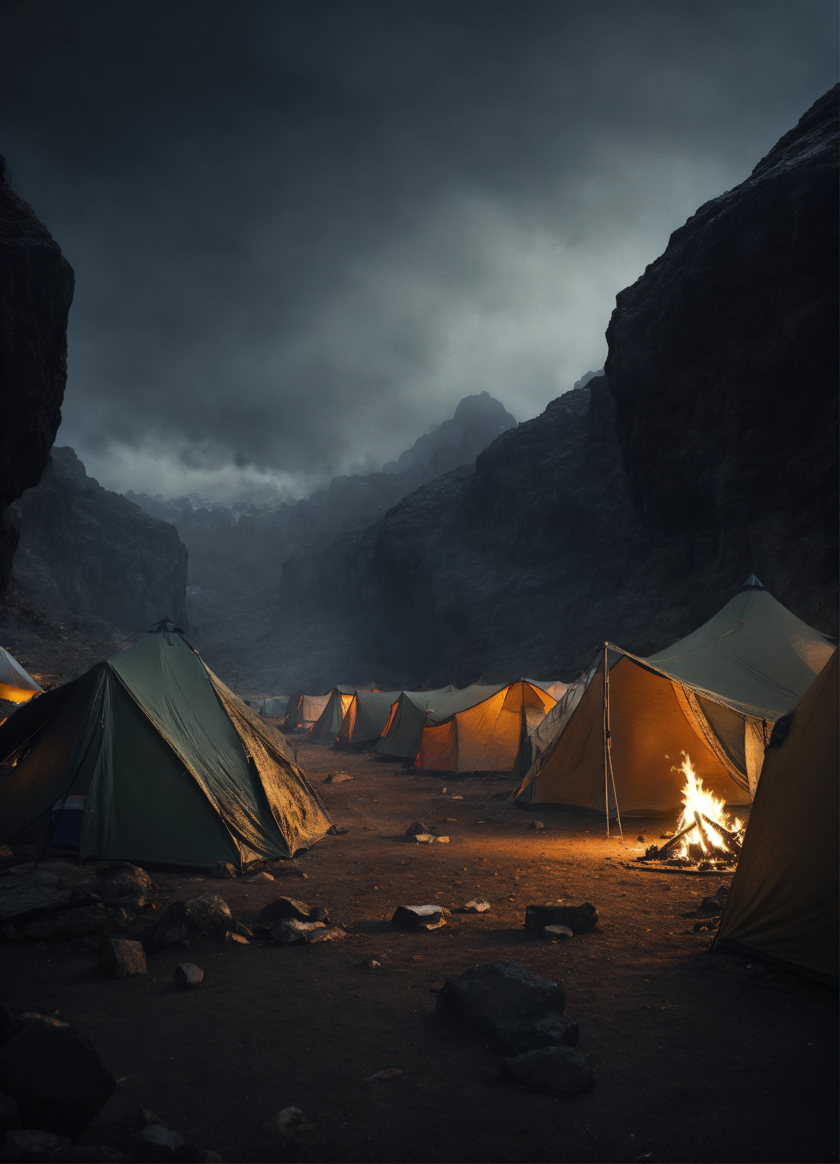 Lexica - A refugee camp is completely inside a dark cave. There are ...