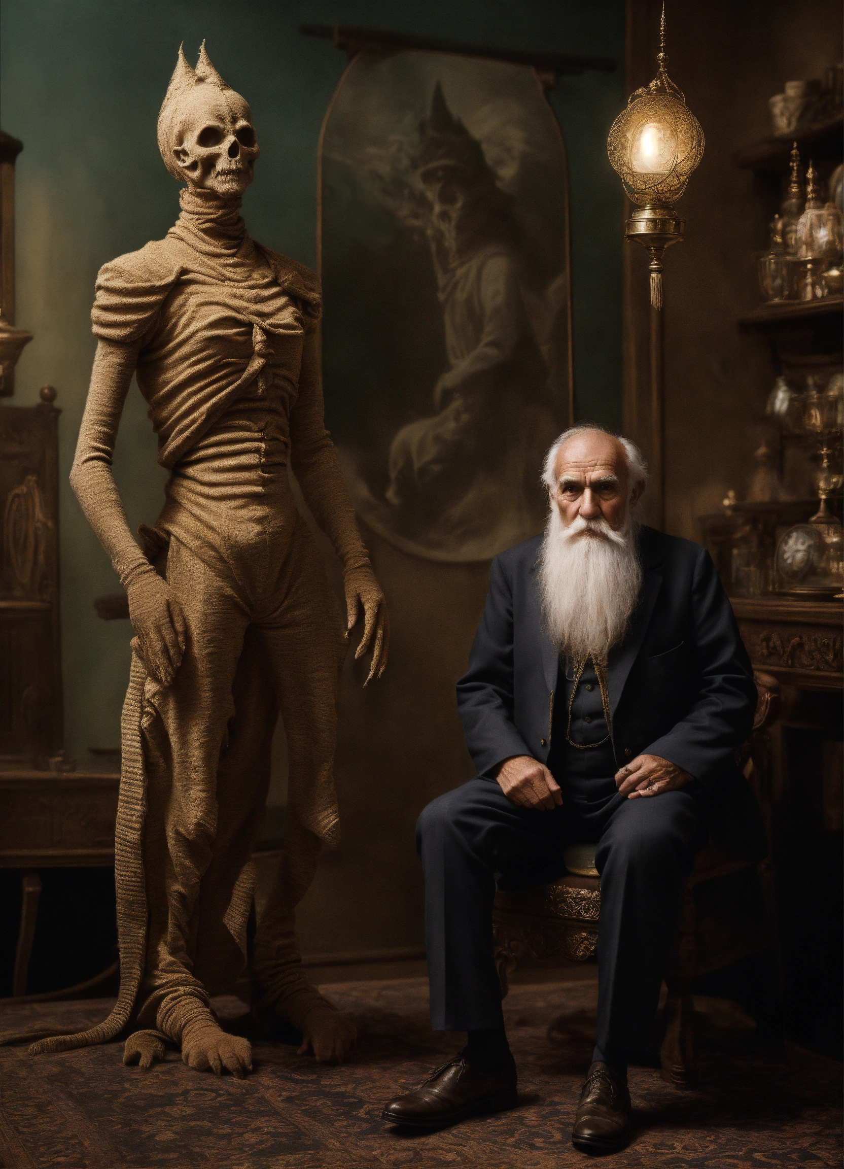 Lexica - Old man wearing a fakir suite standing next to an ...