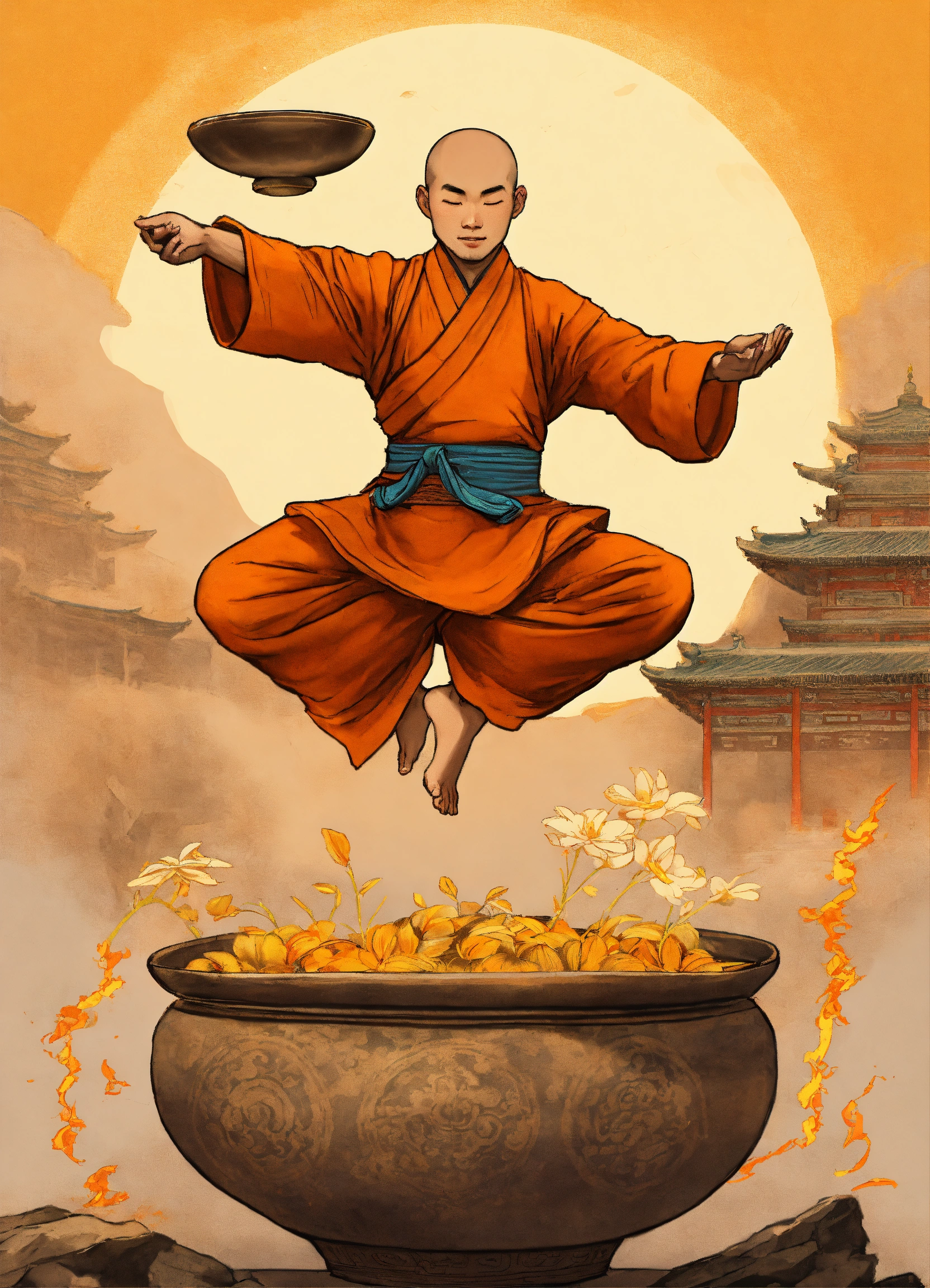 Lexica - Drawing shaolin monk balancing with outstretched hands holding ...
