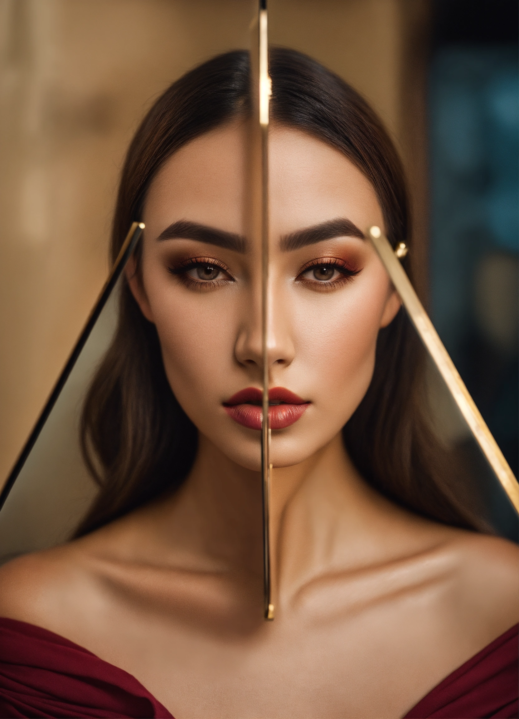 Lexica - Lips makeup in triangle upside down shaped mirror, beautiful ...