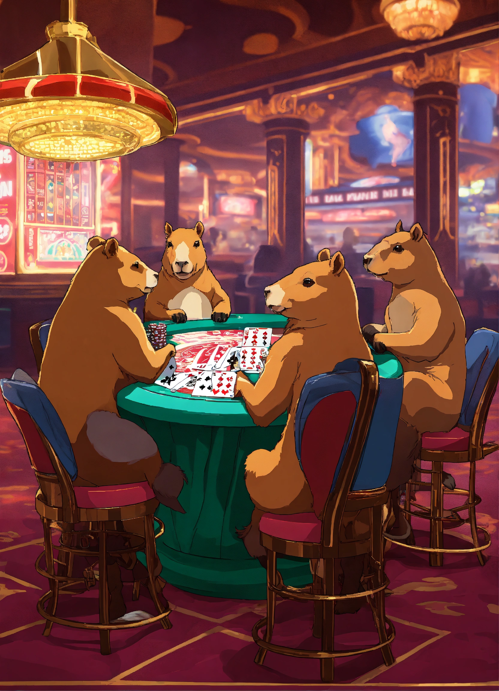 Lexica - Group of capybaras playing cards in a casino in Las Vegas ...