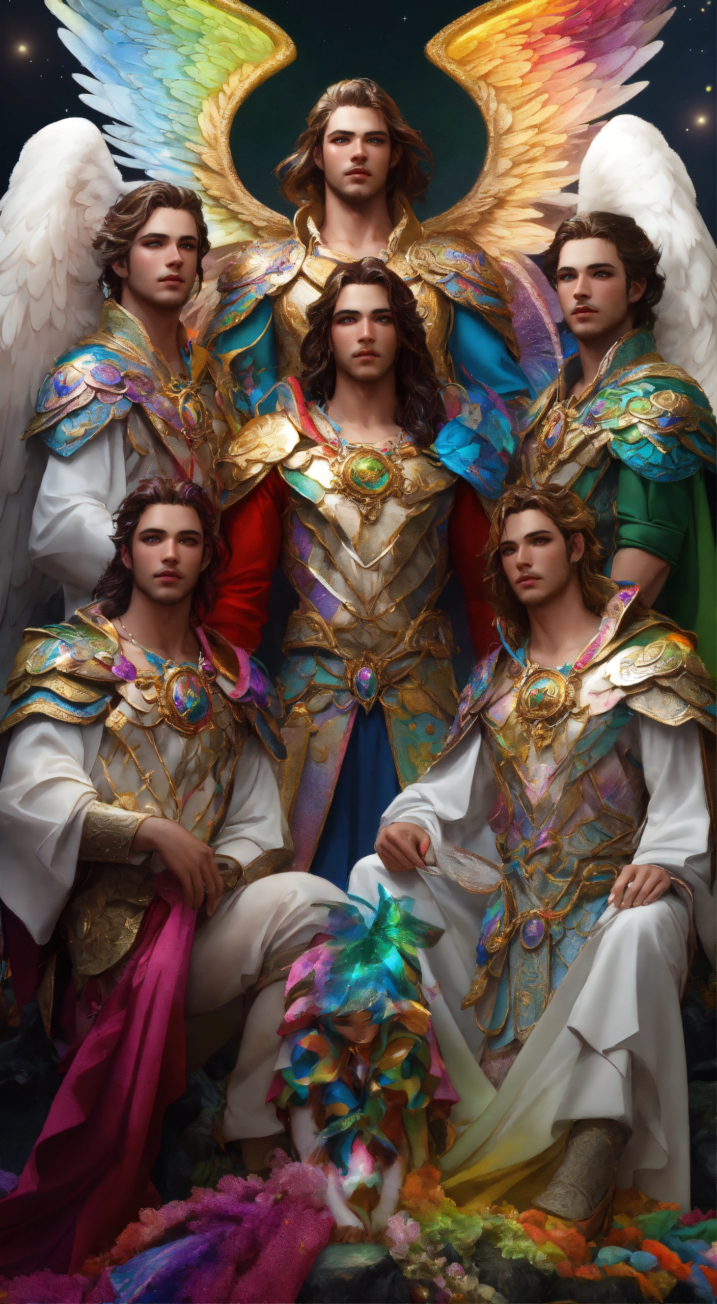 Lexica - Group of 7 beautiful and perfect male Angels, detailed and ...