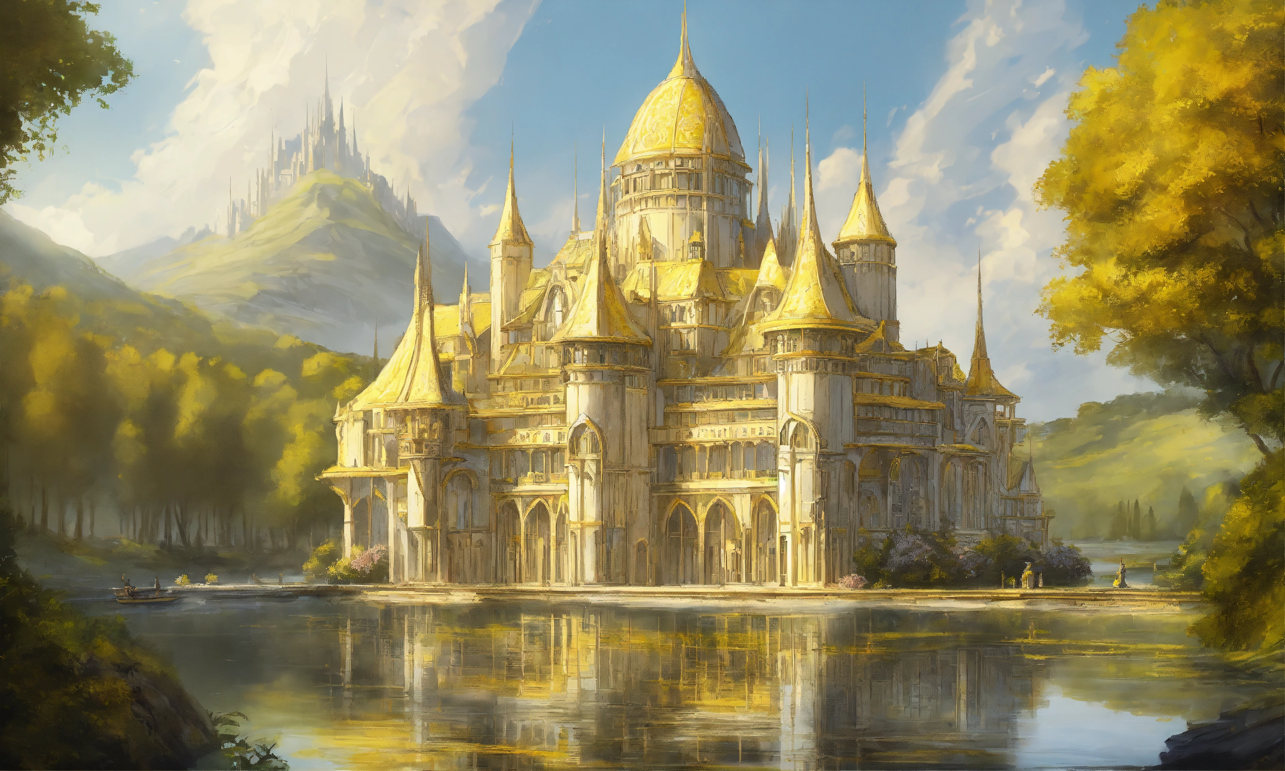 Lexica - Drawing of a fully shown massive white and yellow elegant high ...