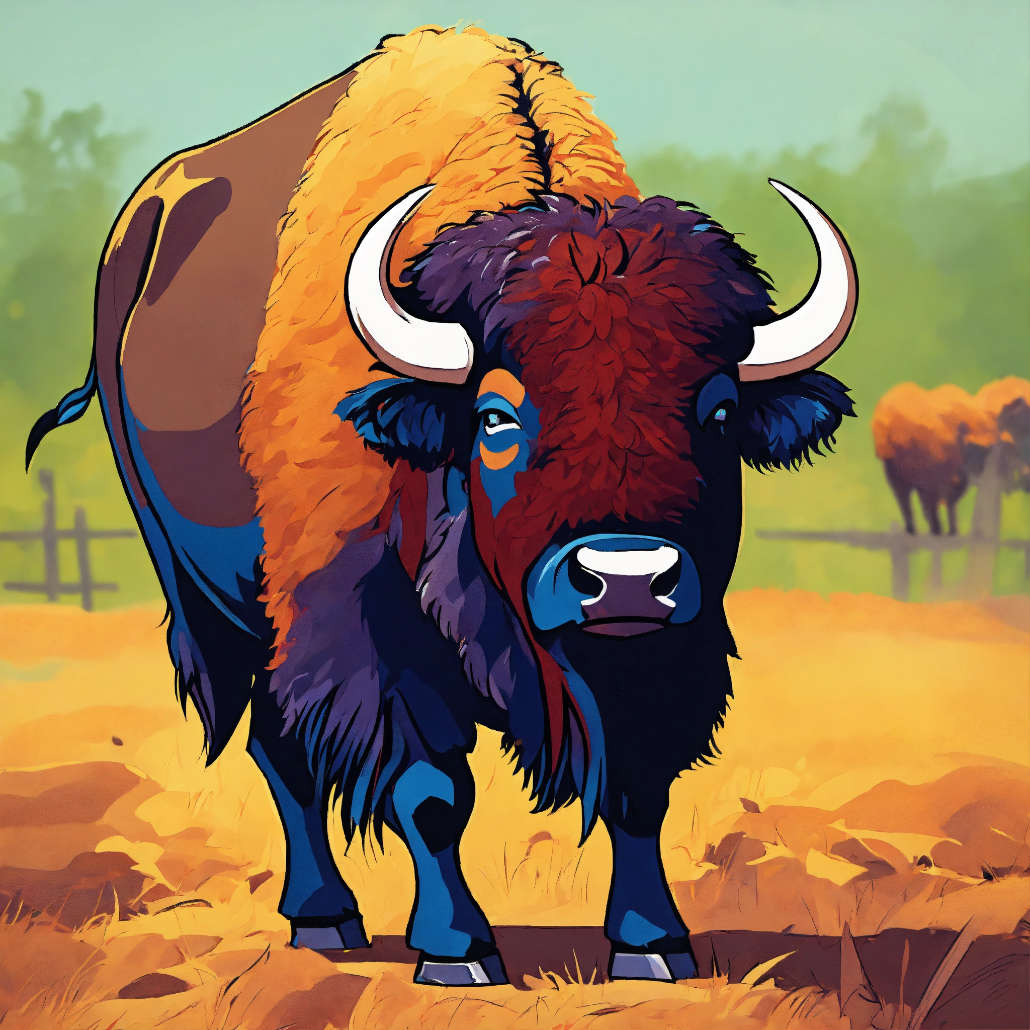 Lexica - Buffalo, cartoon oil paint, 2D illustration style, sharp focus ...