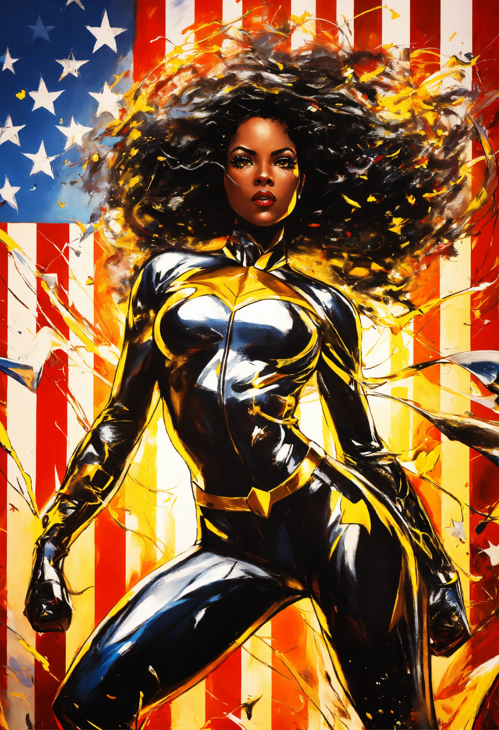 Lexica - Beautiful African American female superhero, action pose ...