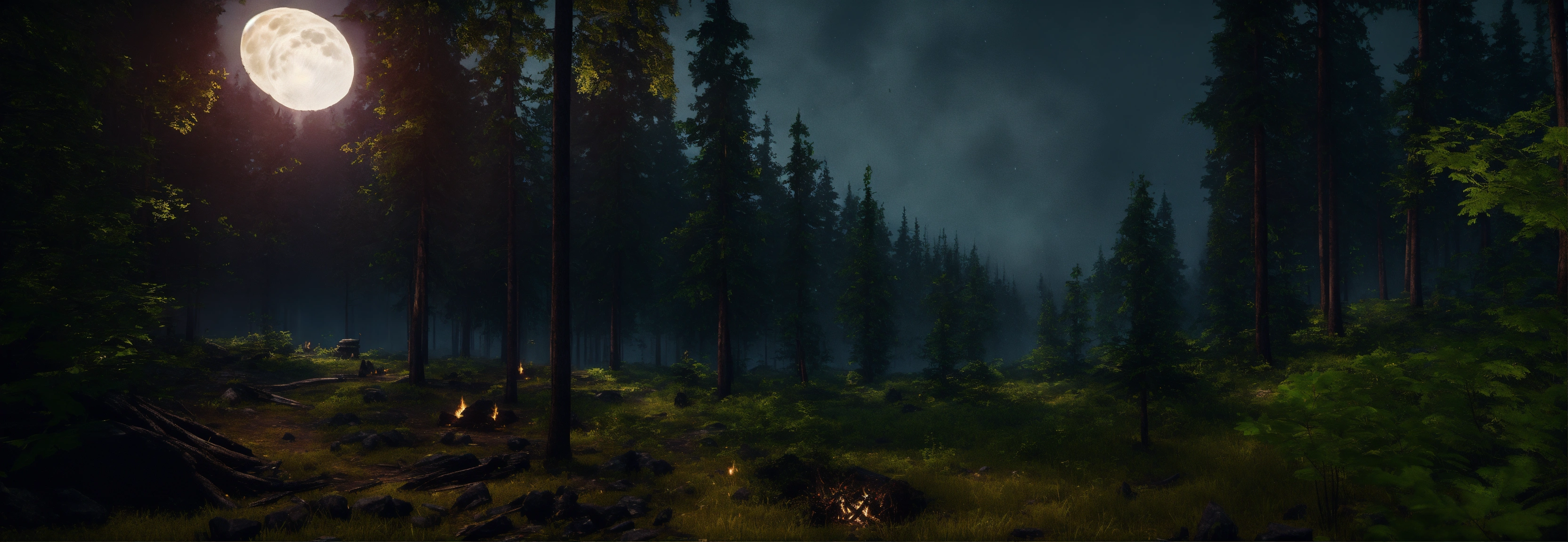 Lexica - Dark dense forest at midnight with fullmoon, dense vegetation ...