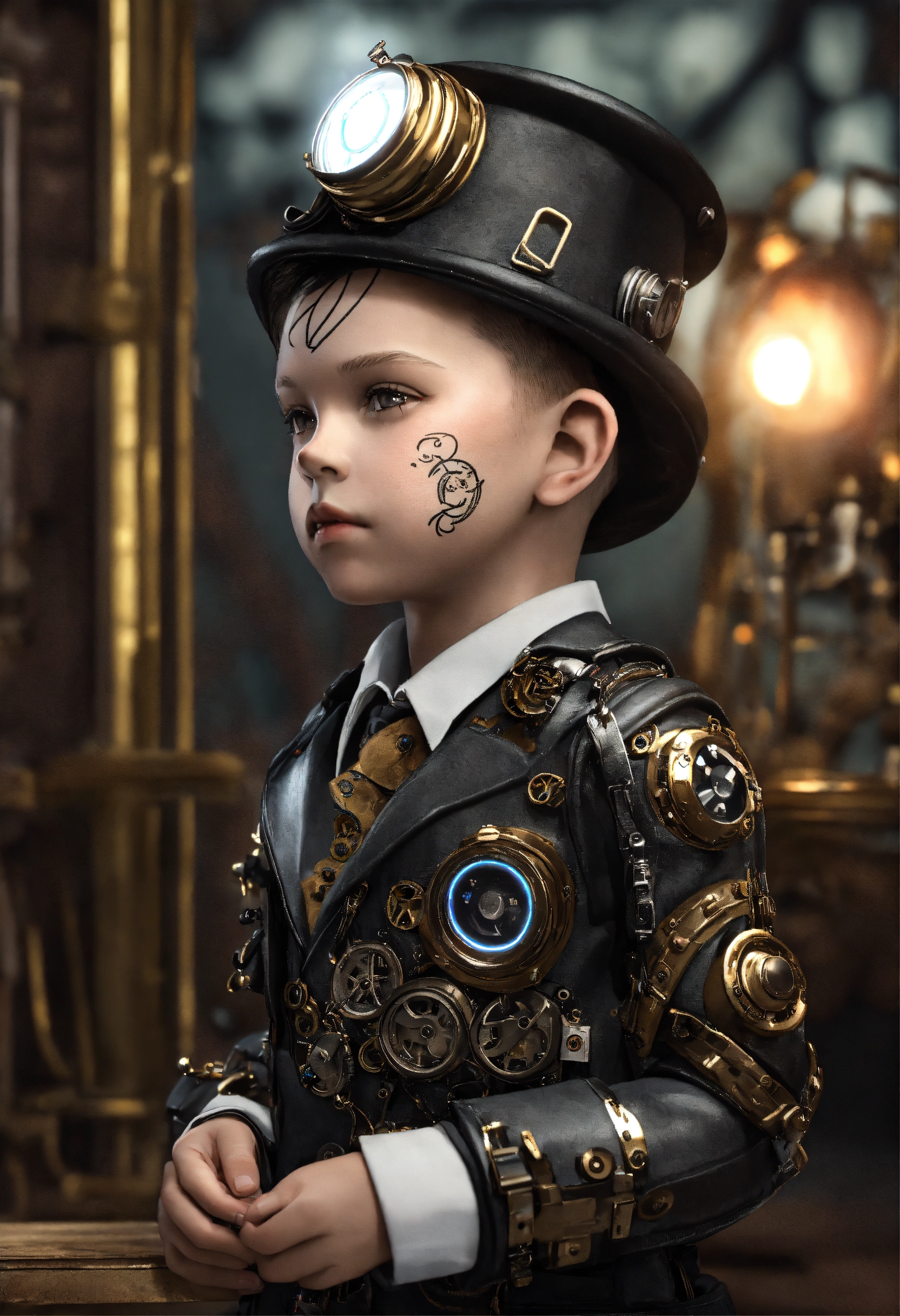 Lexica - Little boy, male, wednesday addams wearing tattooed steampunk ...