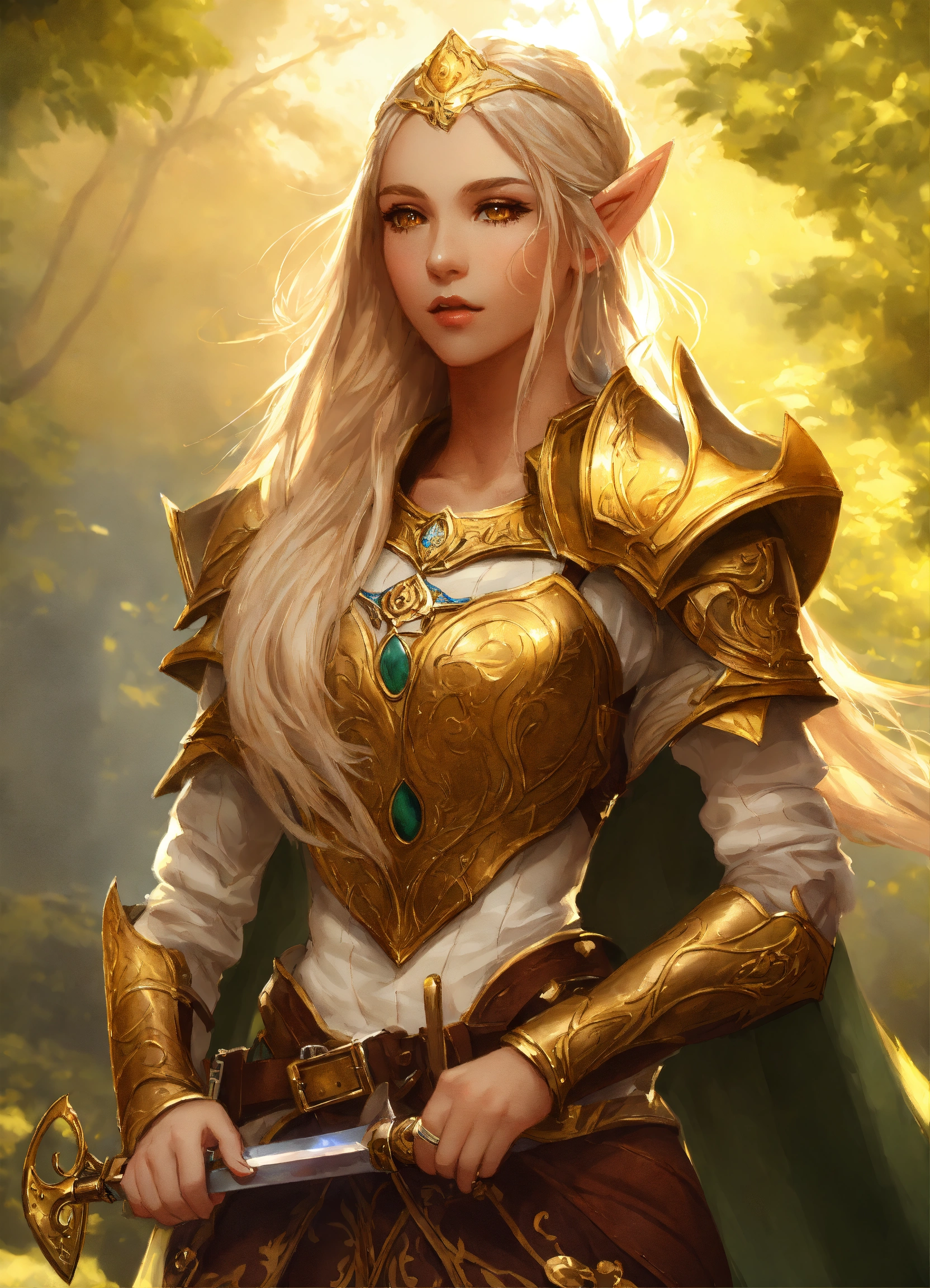 Lexica - Beautiful bard female elf, long pale hair, gold eyes, Copper ...
