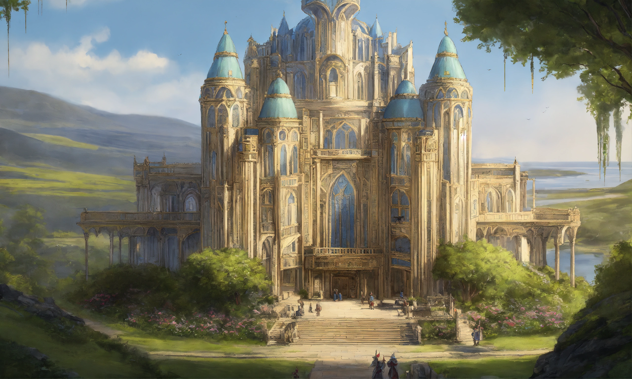 Lexica - Drawing of a fully shown elegant high elf sci fi palace in ...