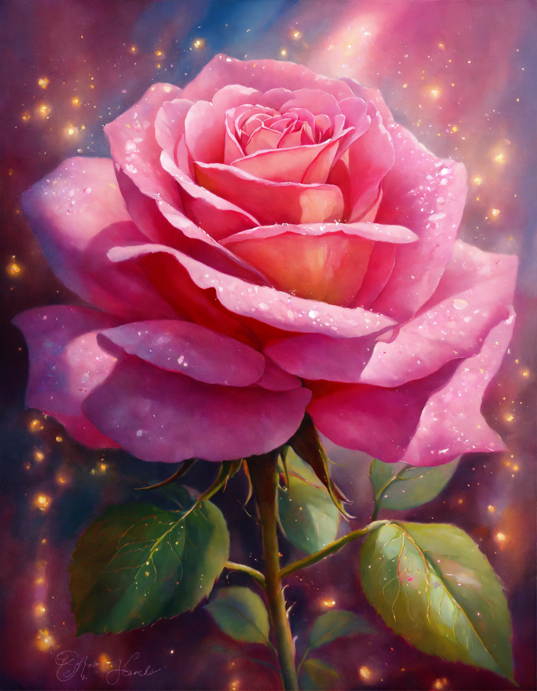 Lexica - I draw a painting of a beautiful pink rose, with etheric ...
