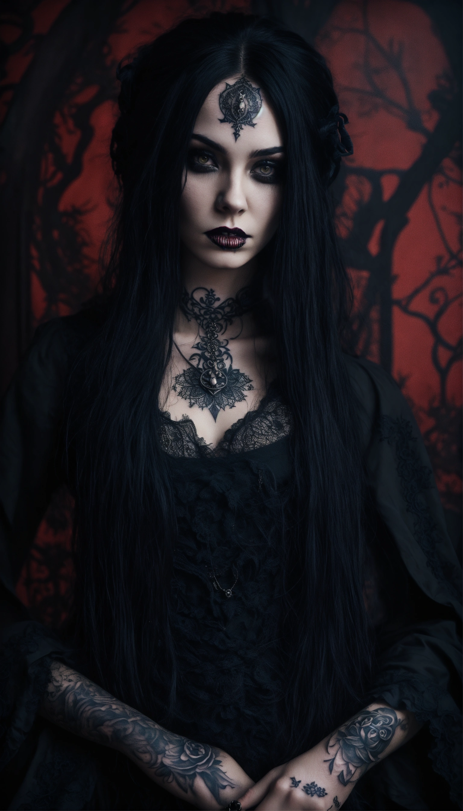 Lexica - A scary girl, full body, pale skin, long crazy black hair ...