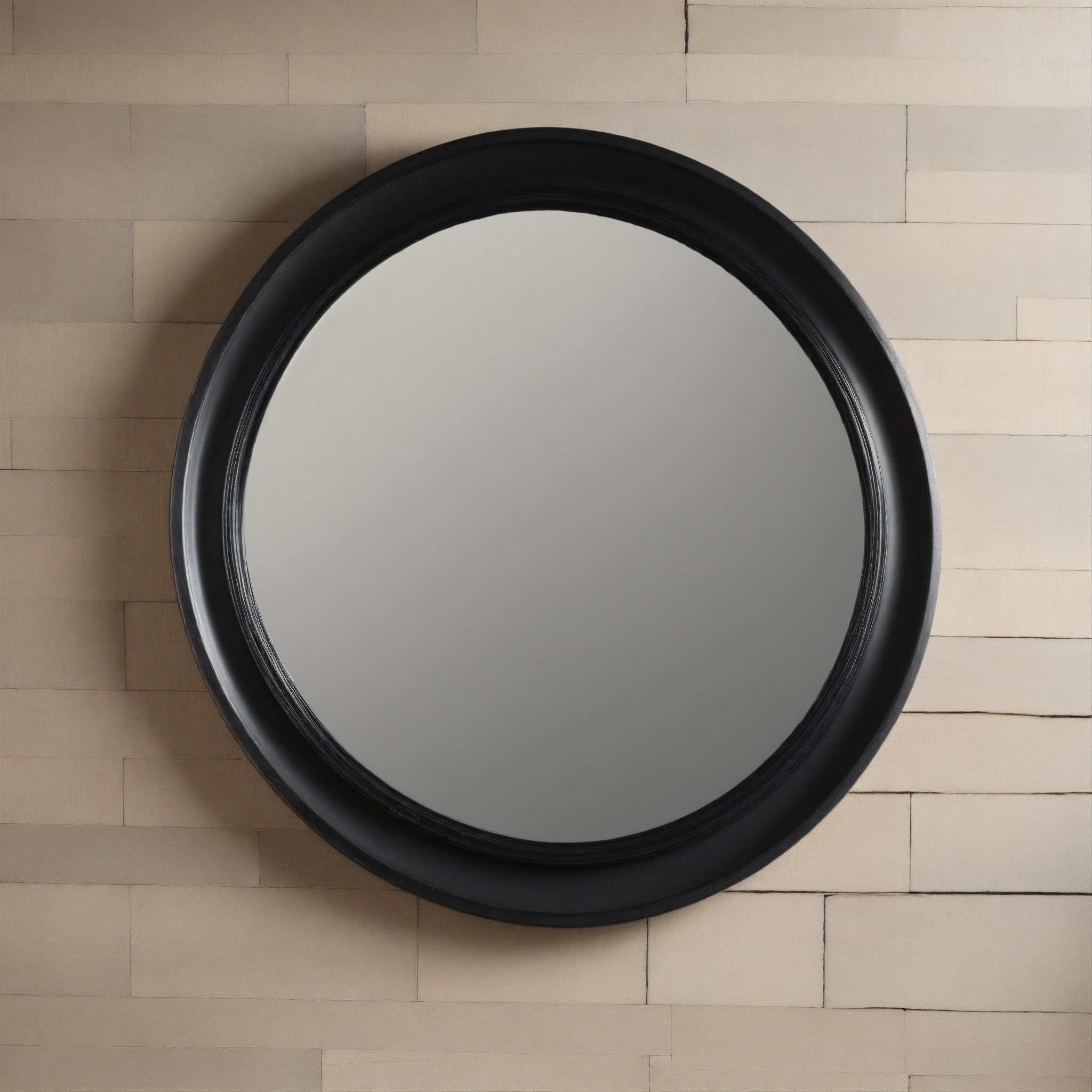 Lexica - Round fish eye mirror with black turnwood frame. Gray neutral ...