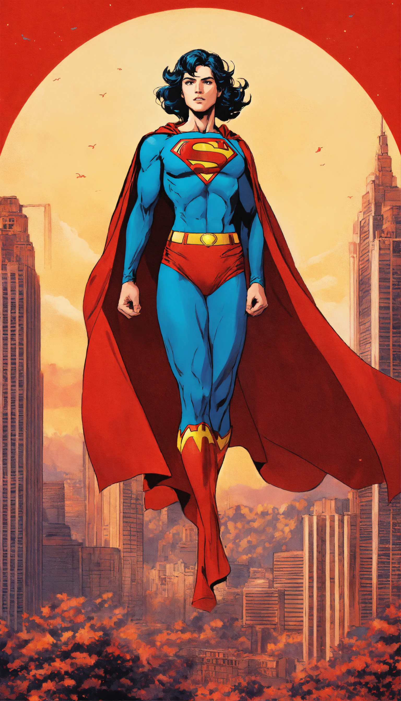 Lexica - Superman as girl full-body, red background