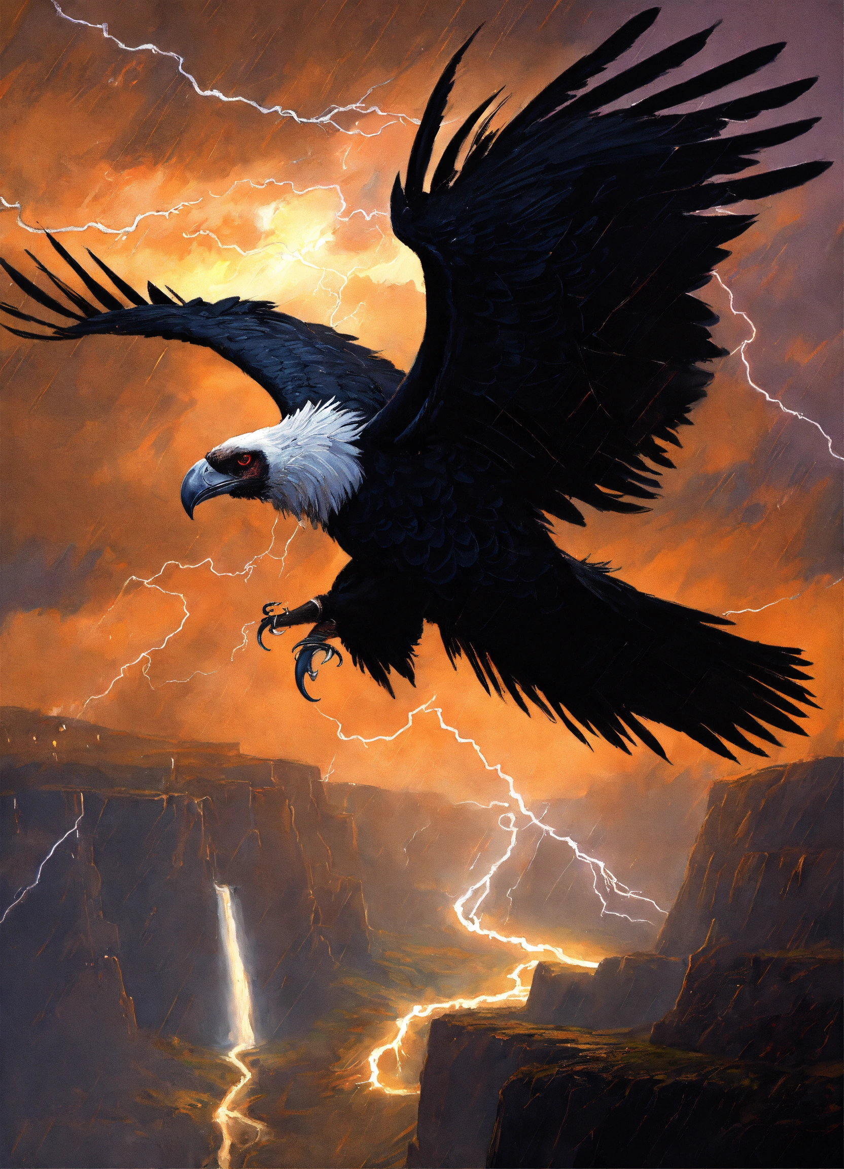 Lexica - A painting of a gothic condor in a lightning storm. condors ...