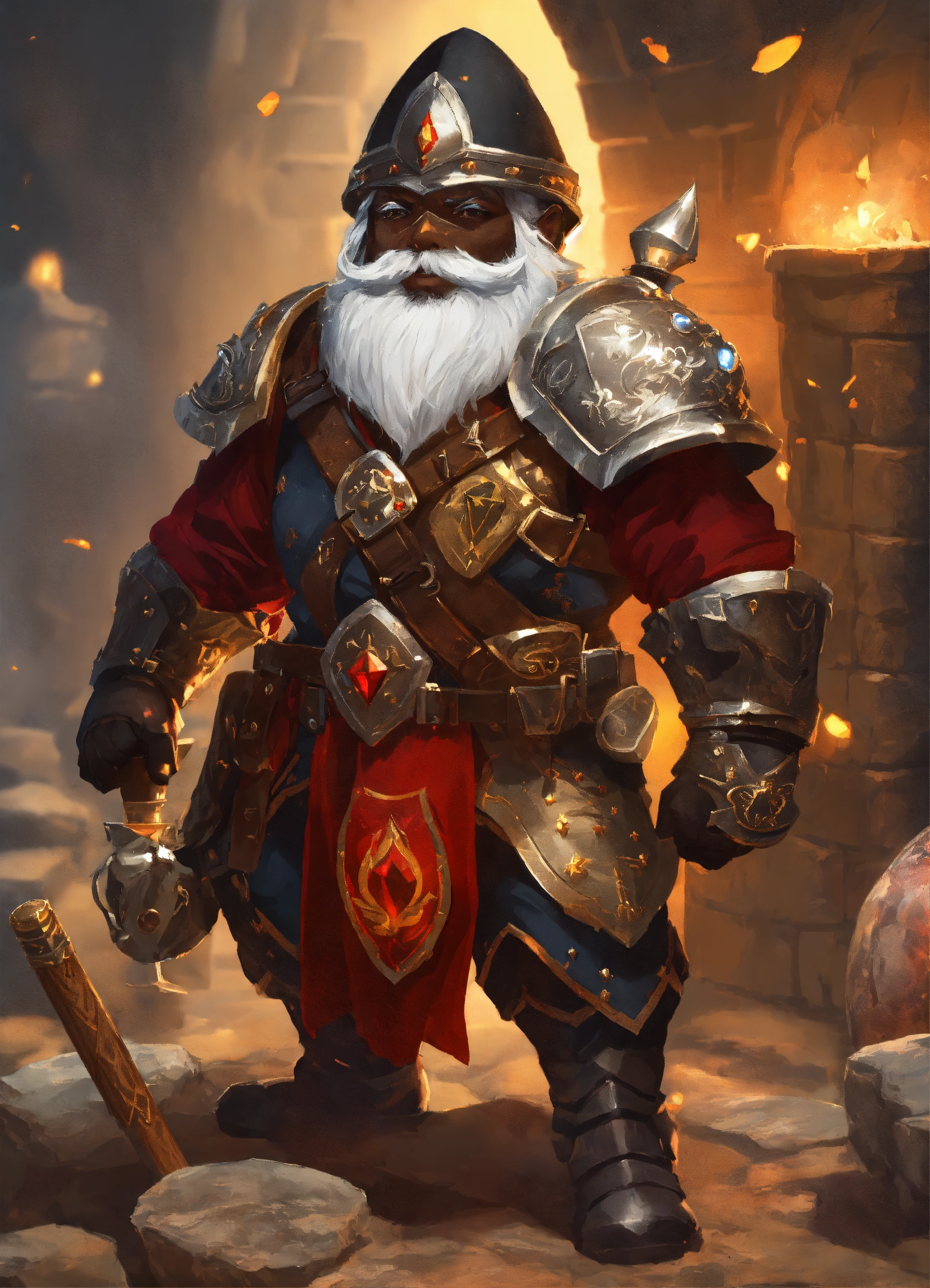 Lexica - Armorer artificer rock gnome with black skin, on a heavy dark ...