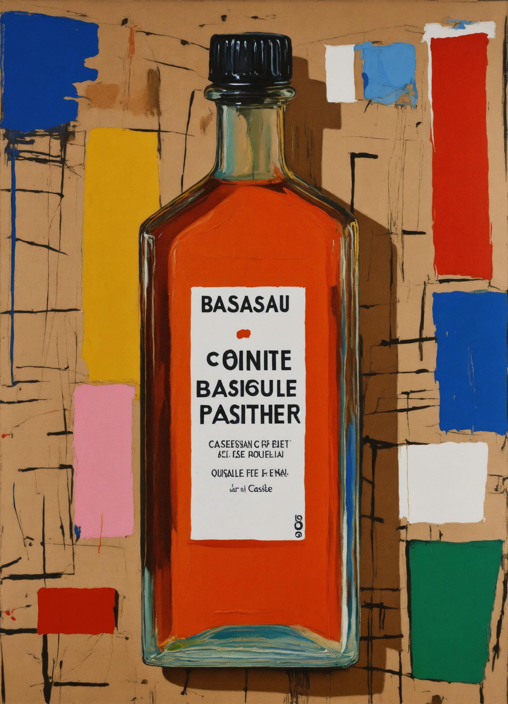 Lexica - Create a bottle commercial painting that basquait and the ...