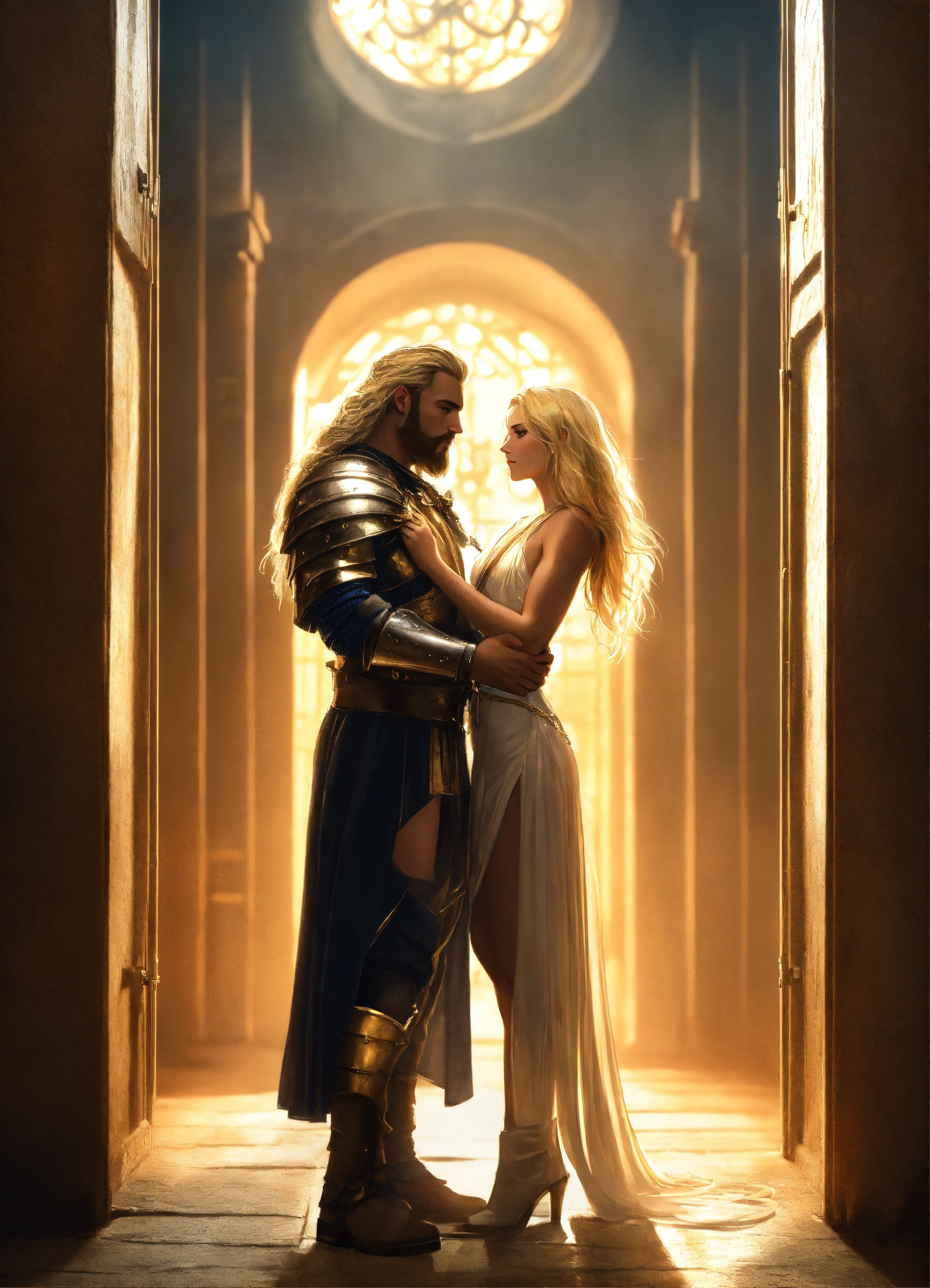 Lexica - Strong muscular blonde white man hero in handcuffs with short blonde hair and a beard ...