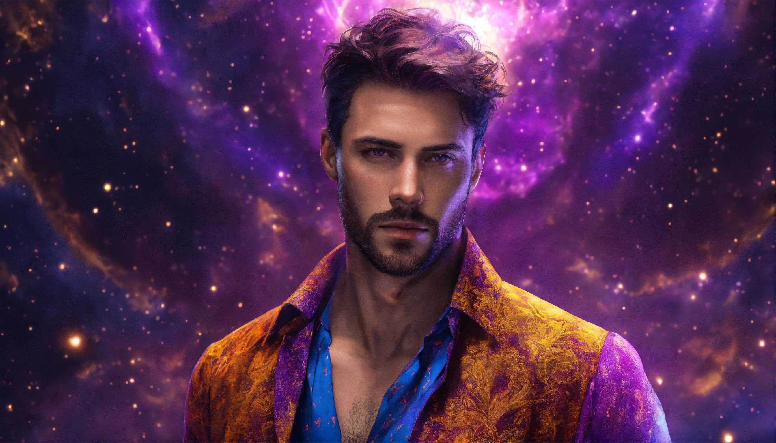 Lexica - Handsome man, looking up, shirt unbuttoned, negative patterns ...