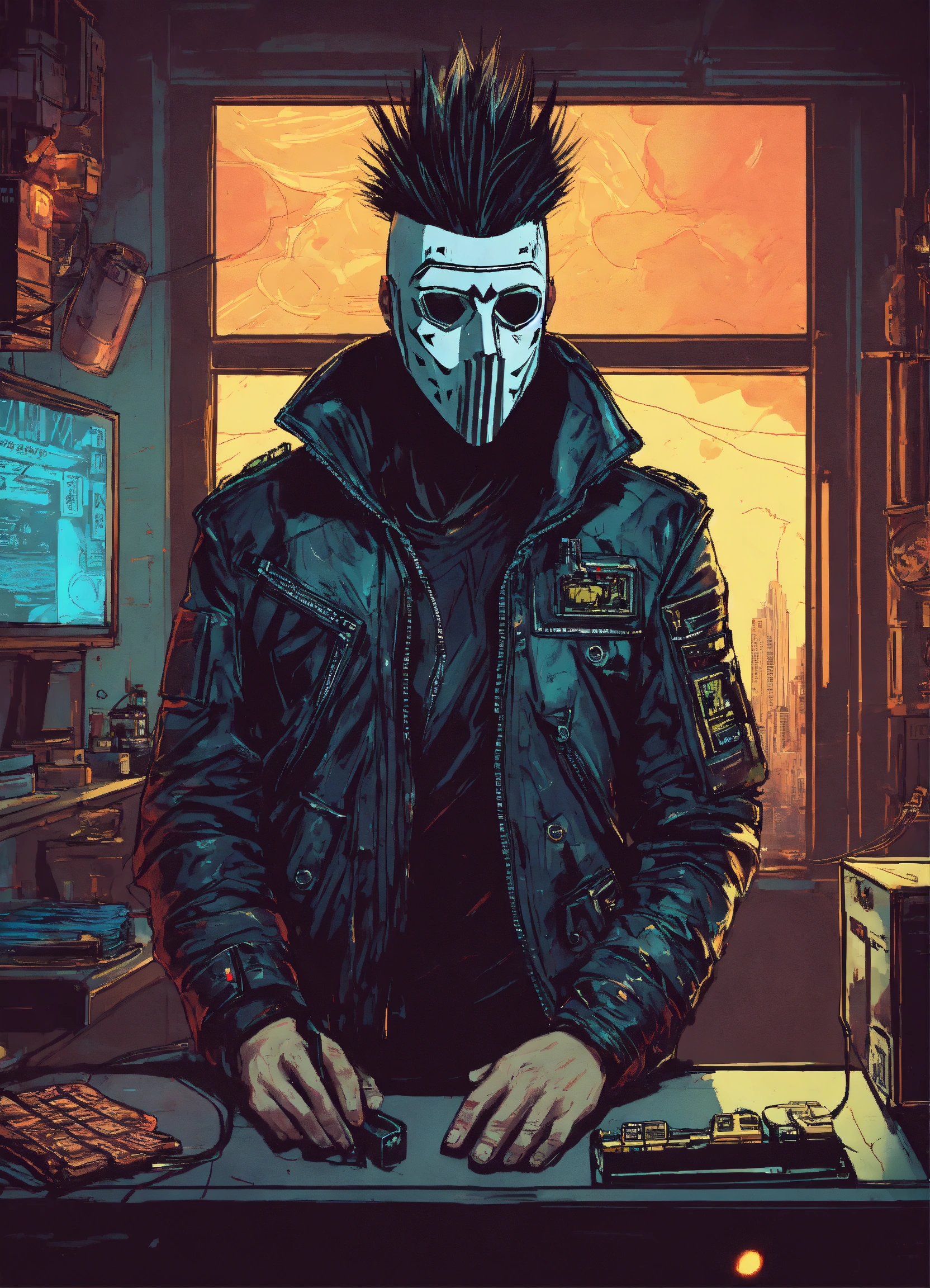Lexica - Cyberpunk man gang member in leather jacket Mohawk, and ...