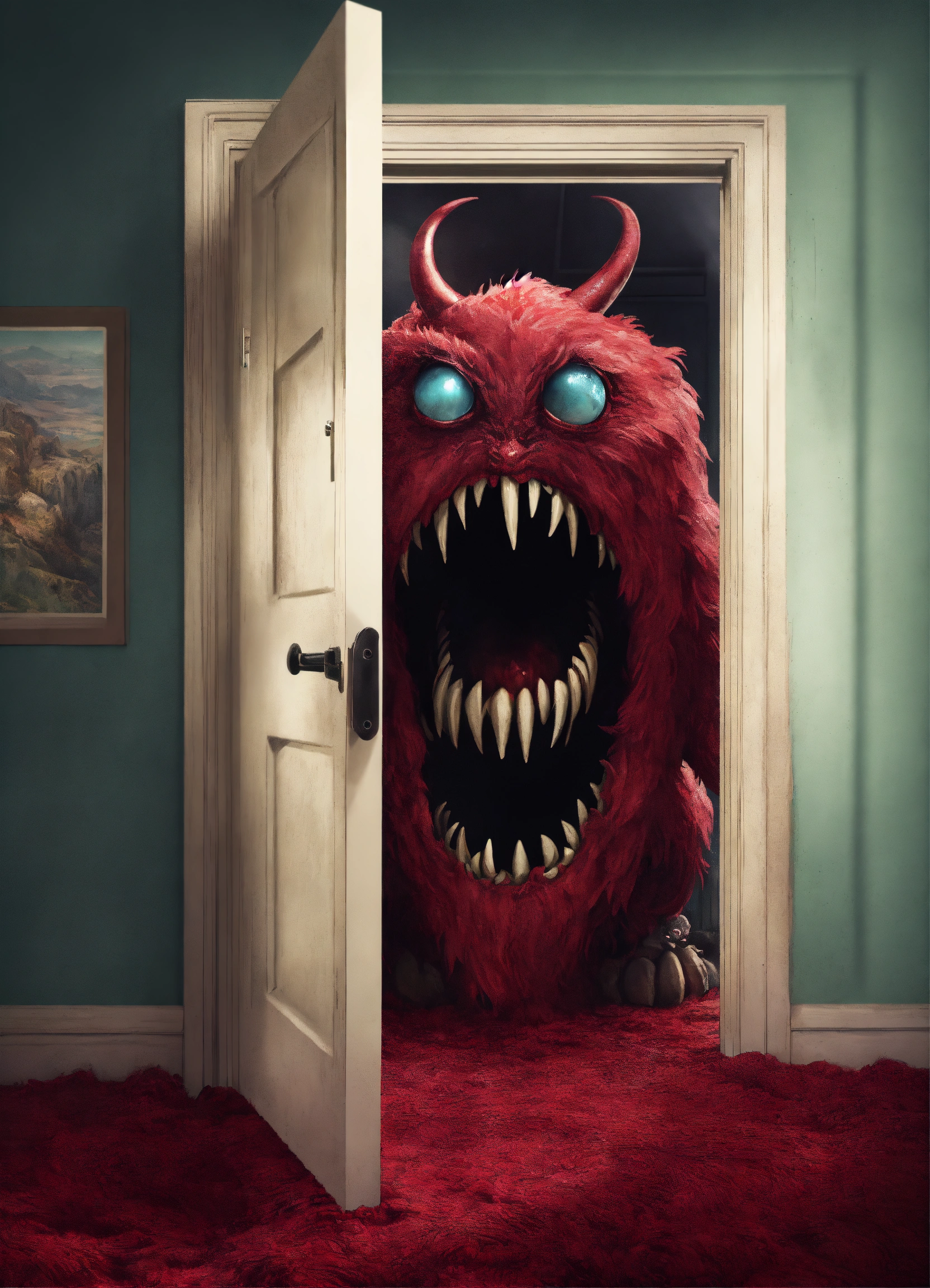 Lexica - An illustration that shows a monster coming out of a door, in ...