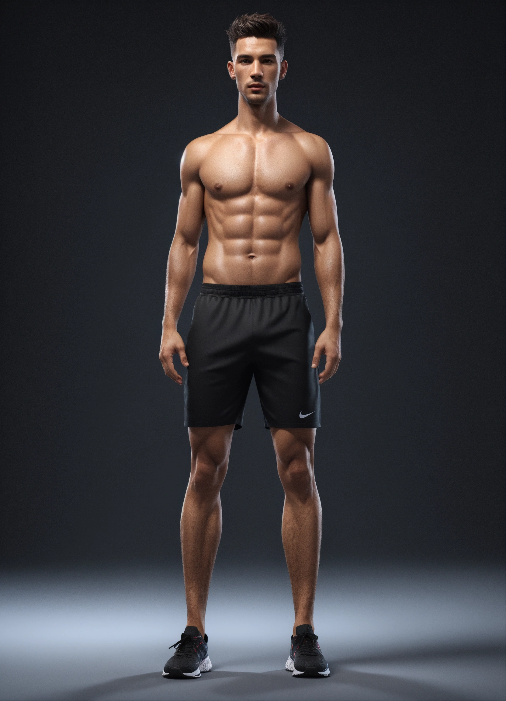 Lexica - Slim, skinny belly man, sport short, front view, hyper ...