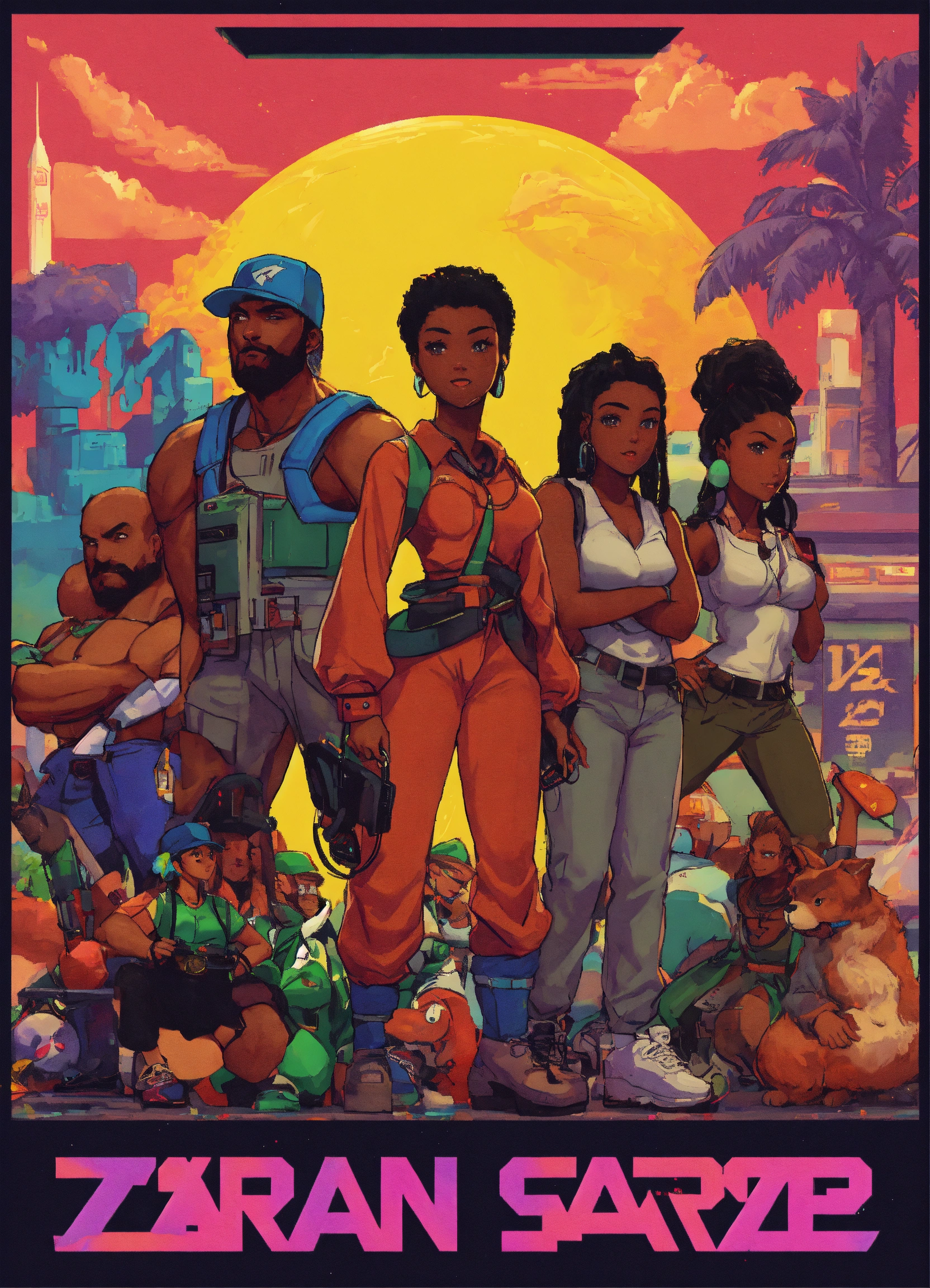 Lexica - 16bit black characters with video game cover