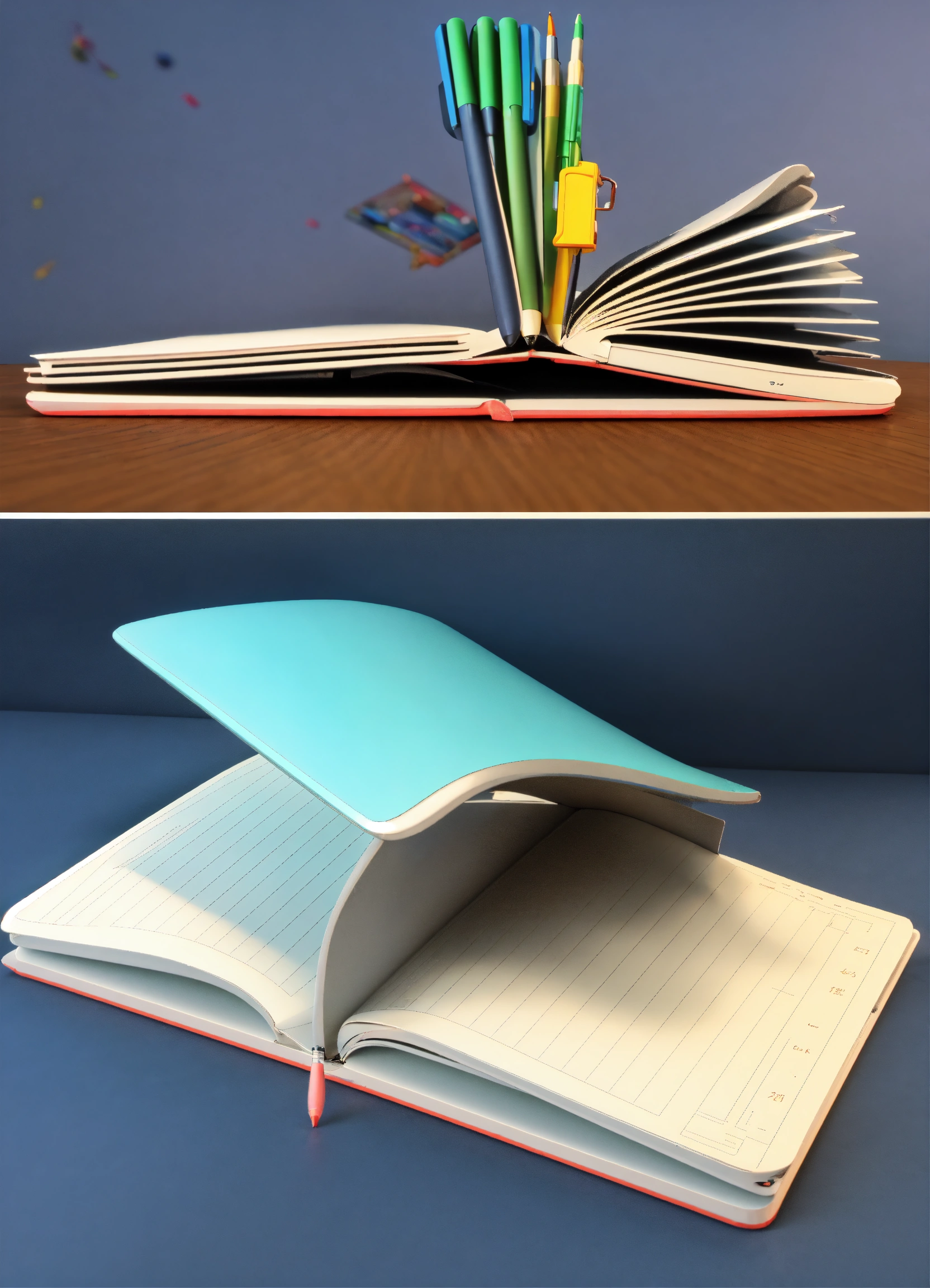 Lexica - CARTOON 3D. Vertically open notebook like a laptop. And on it ...