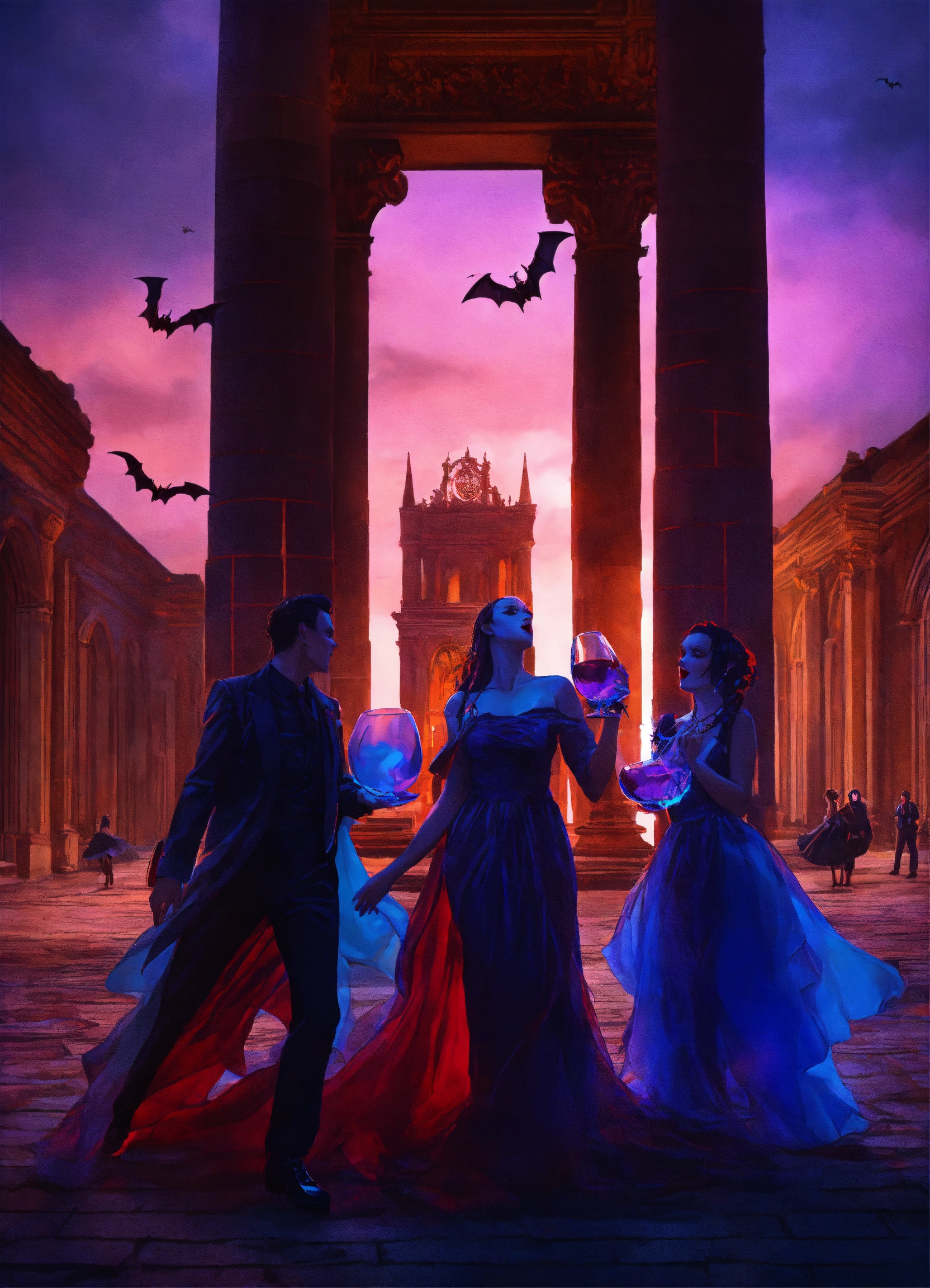 Lexica - All glassblowing superrealism style urban vampire style 3 woman vampire dancing with a ...