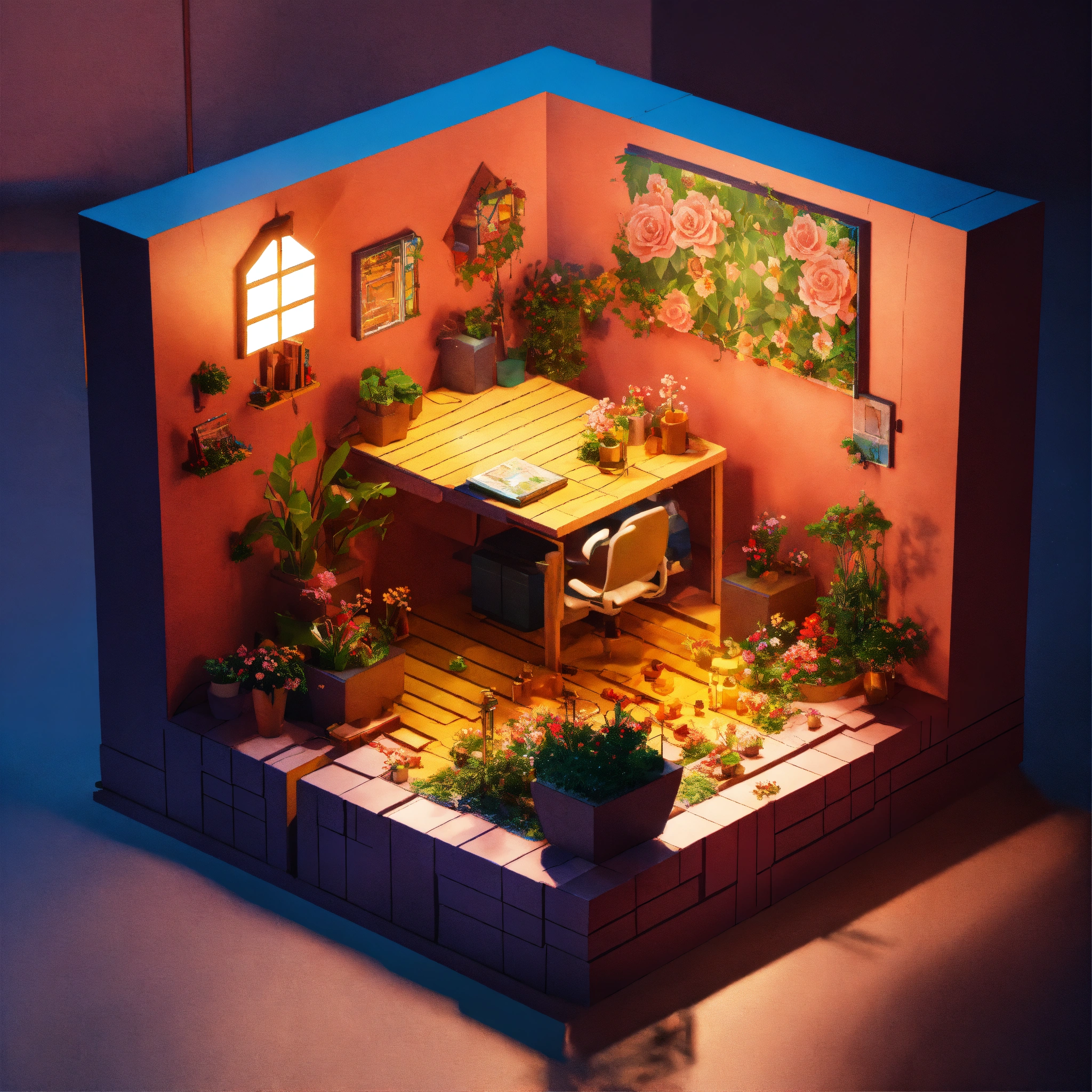 Lexica - Cube cutout of an isometric room 3d art, soft lighting, high ...