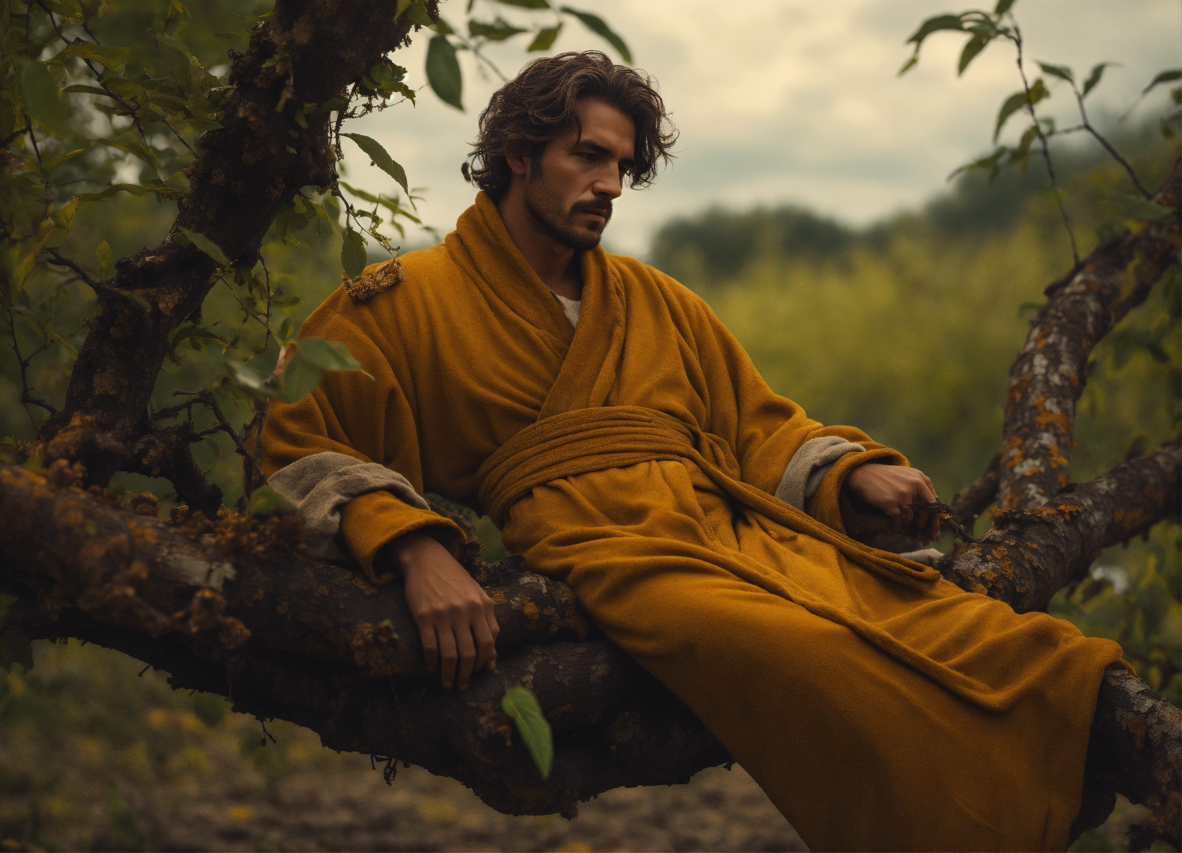 Lexica - A man, in dirty robes, laying on branches, sharp, realistic