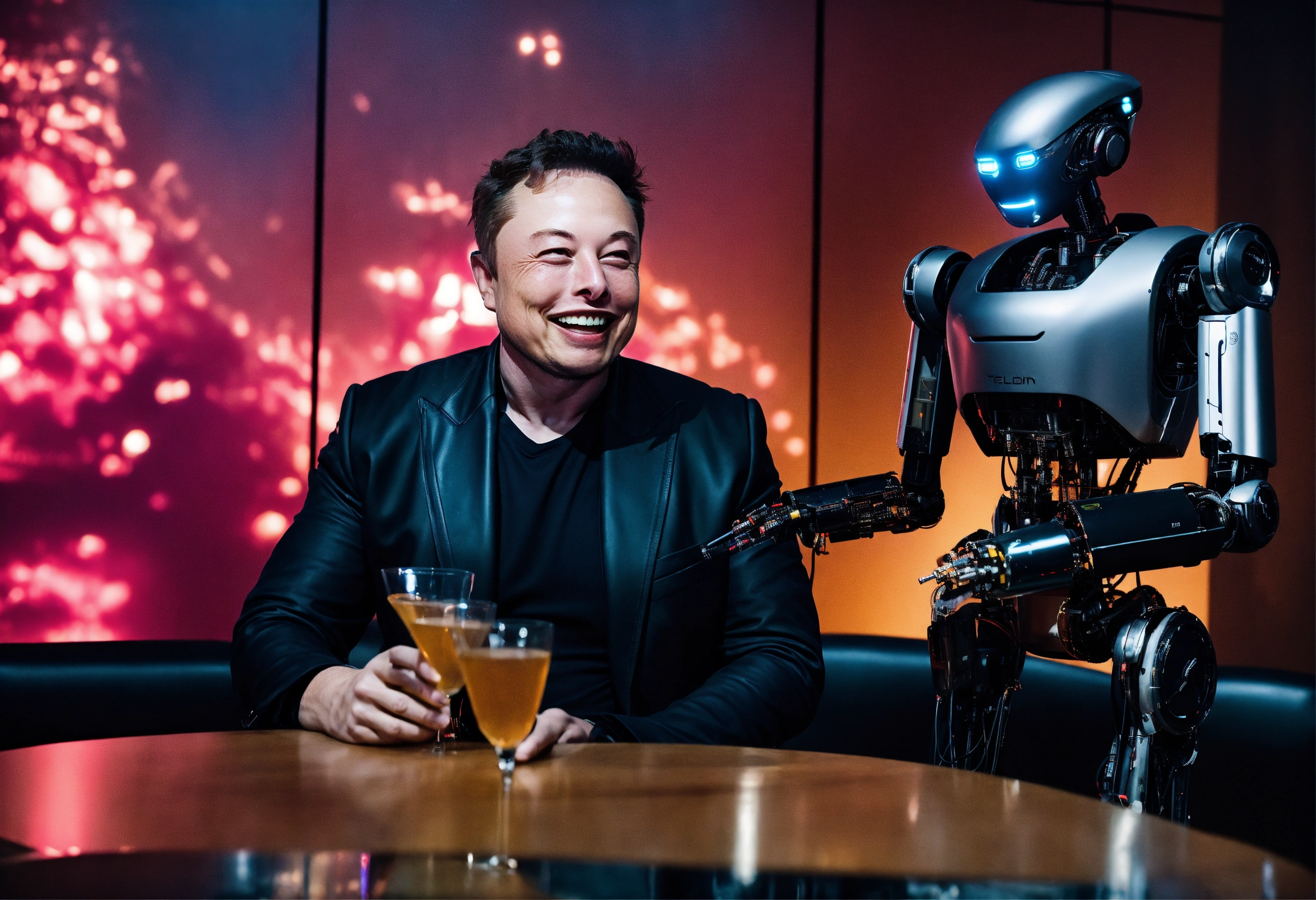 Lexica - Elon musk laughing while making a toast with an AI robot