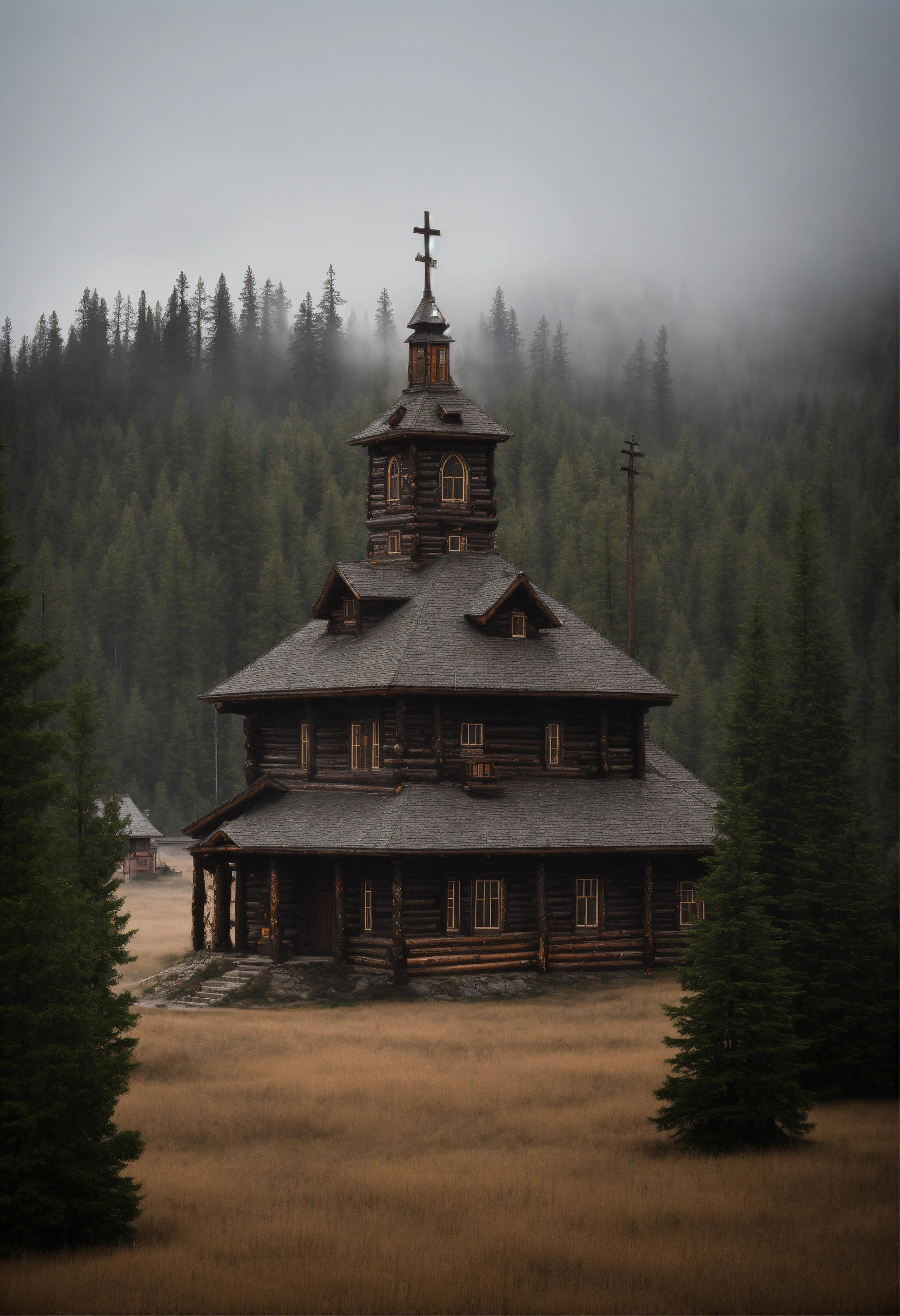 Lexica - An award winning photograph of a creepy log-constructed ...