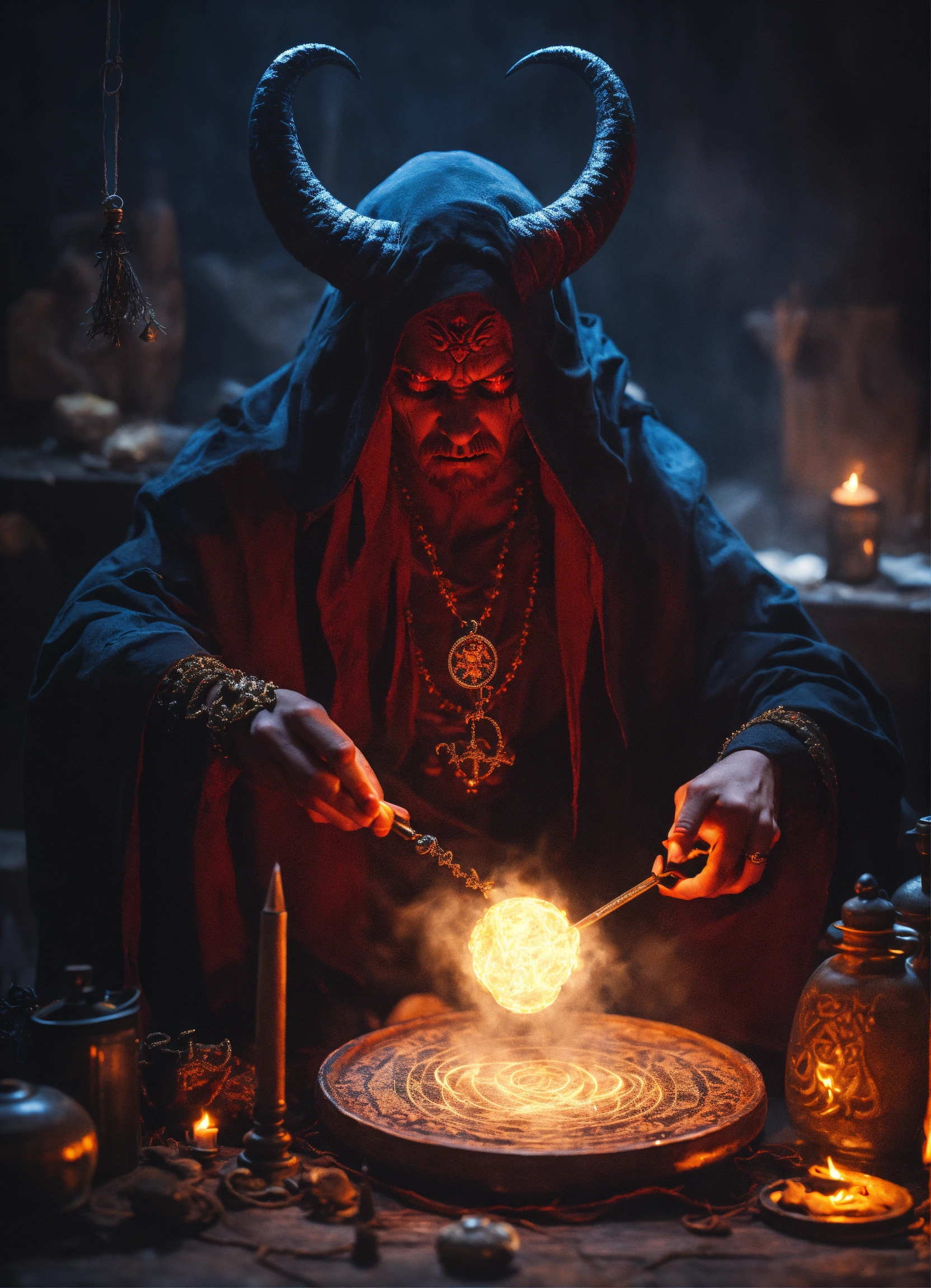 Lexica - A demon sorcerer making a talisman. Evil vibes. Creepy aura ...