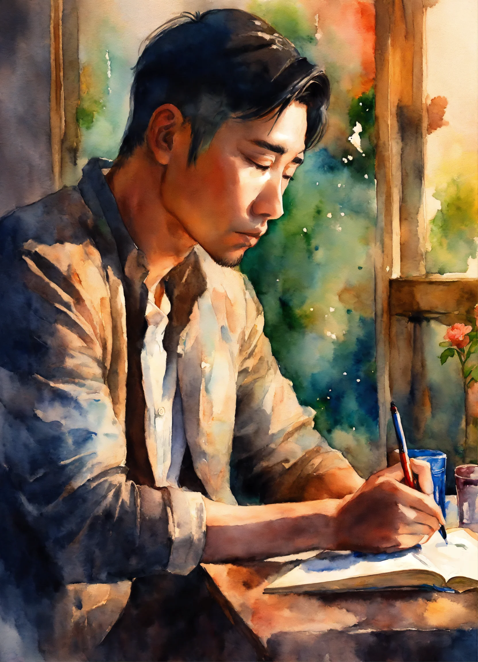 Lexica - Blog profile image, man, glass, 30s, writing journal, asian ...