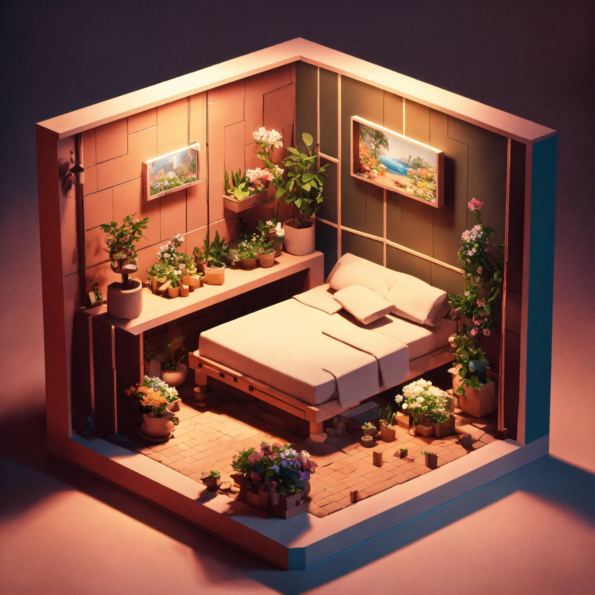 Lexica - Cube cutout of an isometric room 3d art, soft lighting, high ...