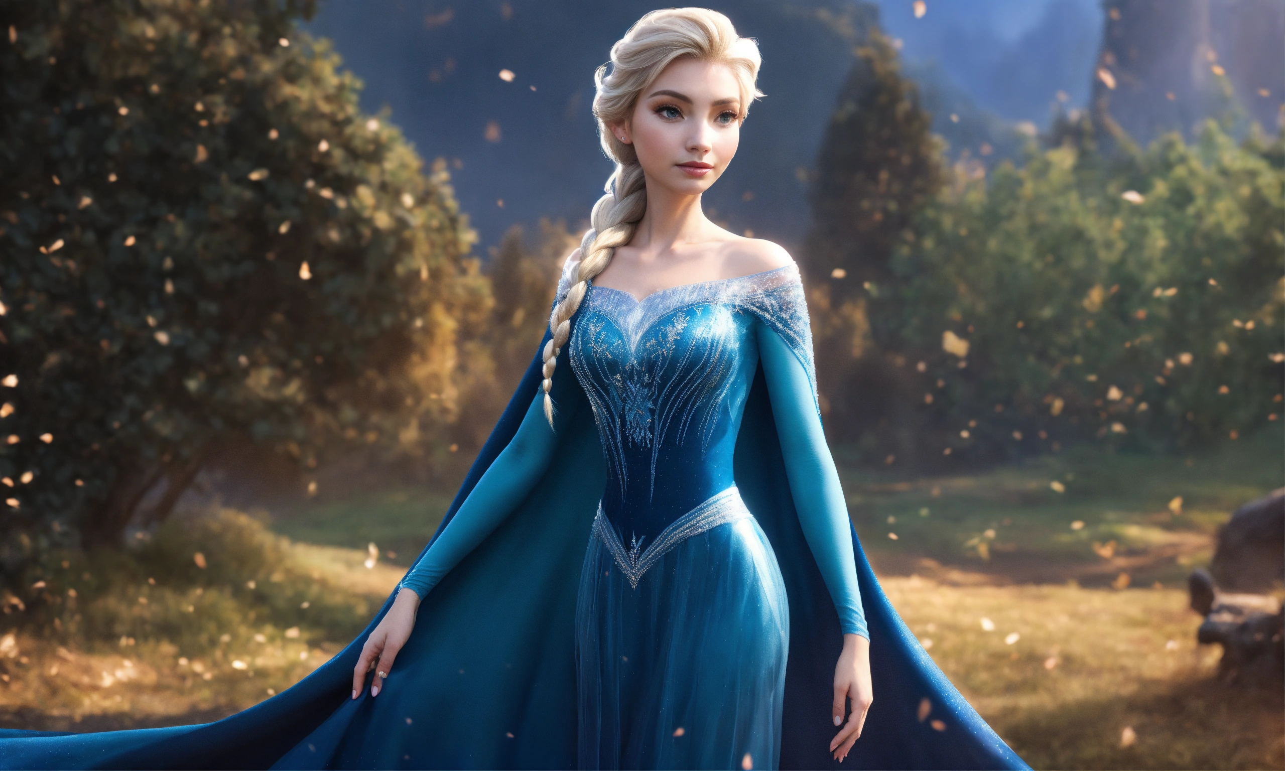 Lexica - Elsa, com vestido cor azul escuro, imagem de corpo inteiro ...