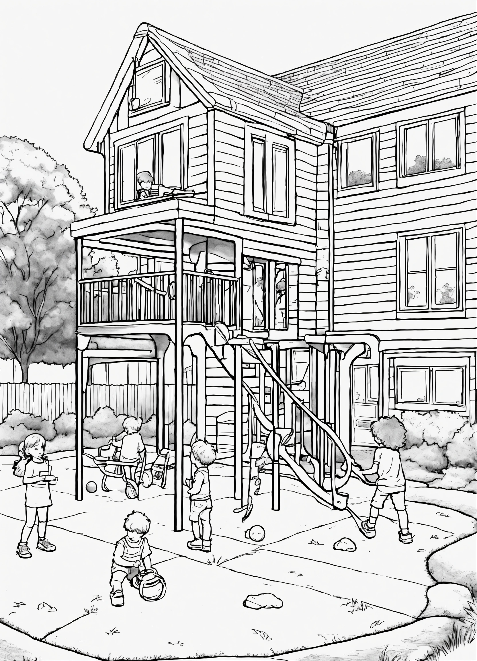 Lexica - Kids outside playing on the playground, coloring book, no ...