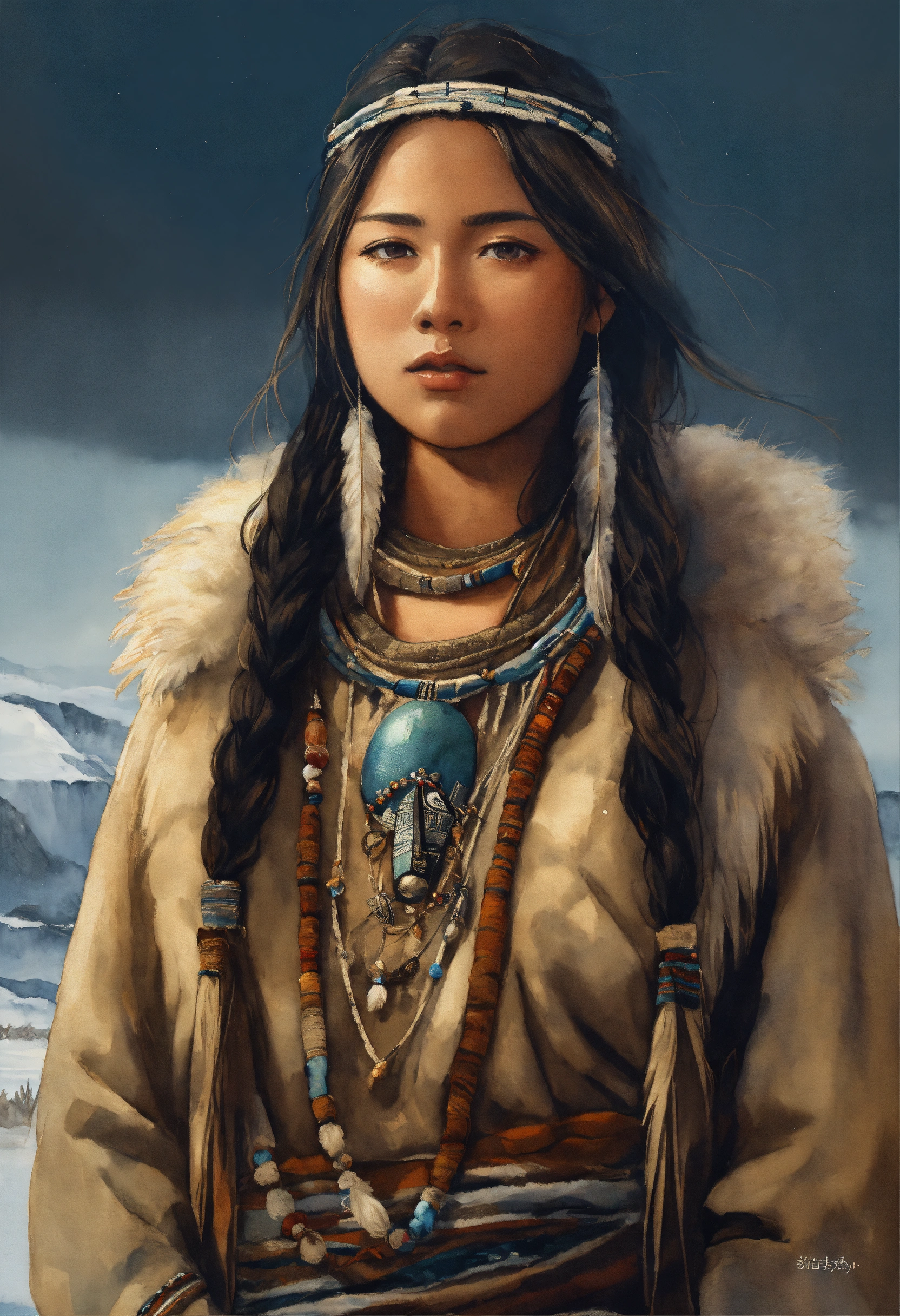 Lexica - Illustration of an inuit woman, young, 18 years old, beautiful ...