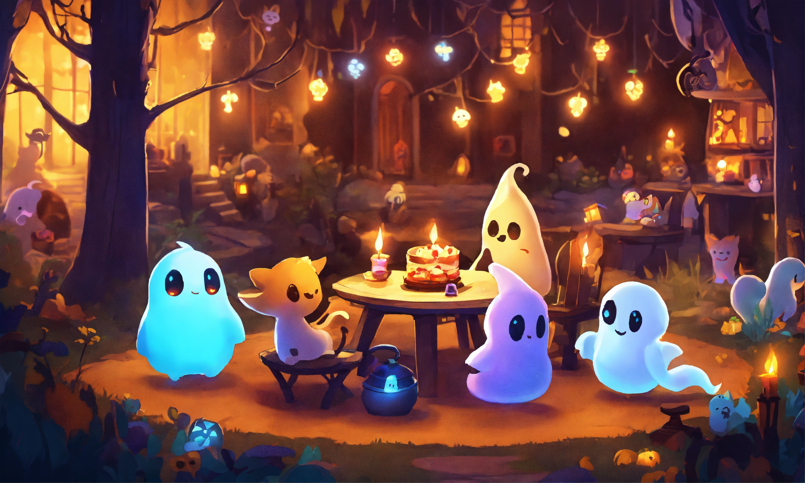Lexica - A cute ghosts party adorned with various lights and music, the ...