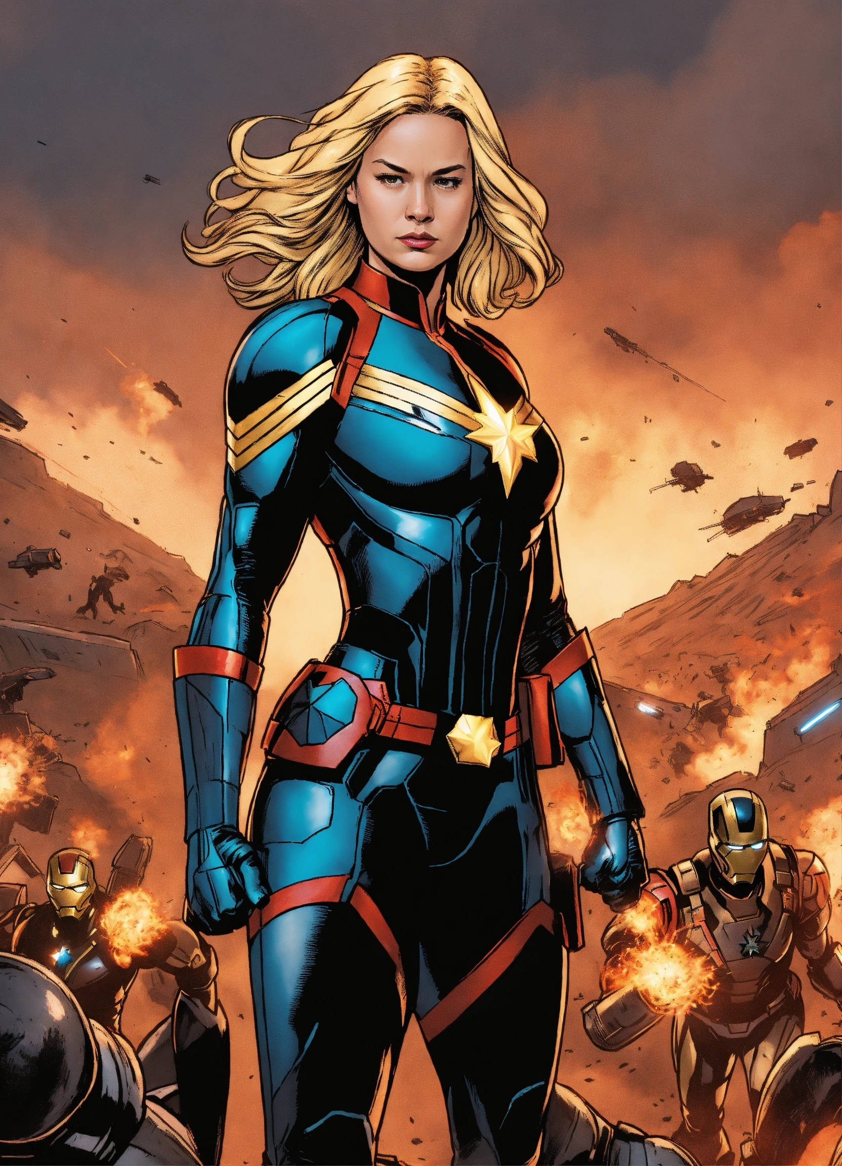 Lexica - Female Captain Marvel wearing black metal Iron Man armor ...