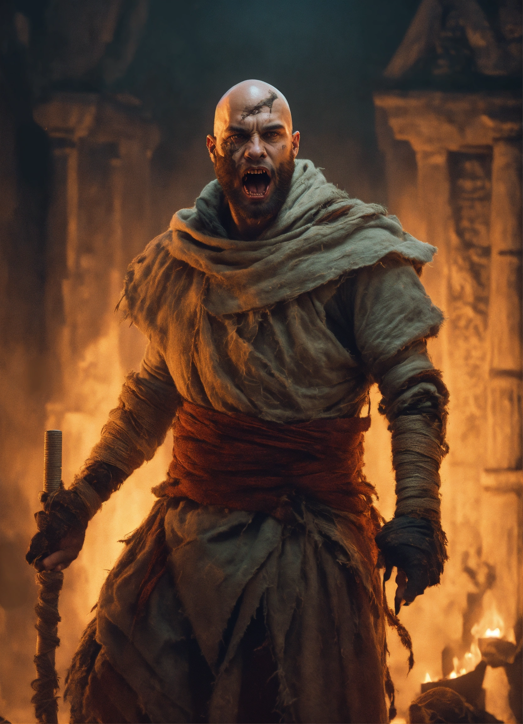 Lexica - A young bald man with beard in the style of a werewolf ...