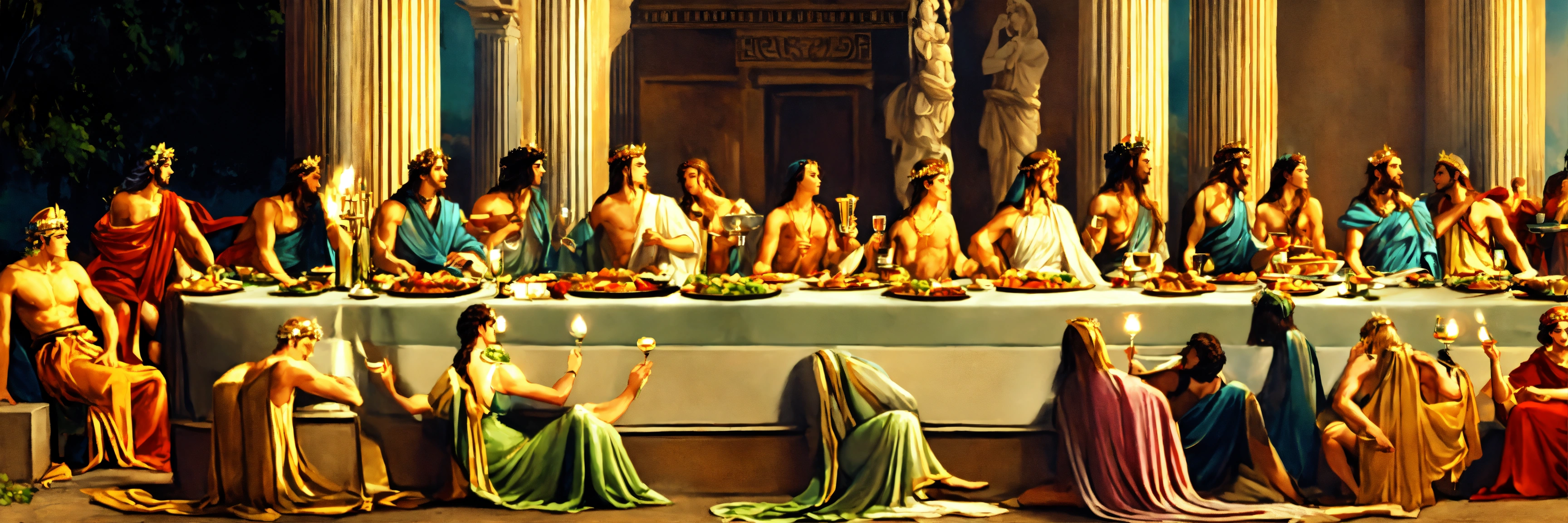 Lexica - All of The Greek Goddesses and Gods having a banquet.