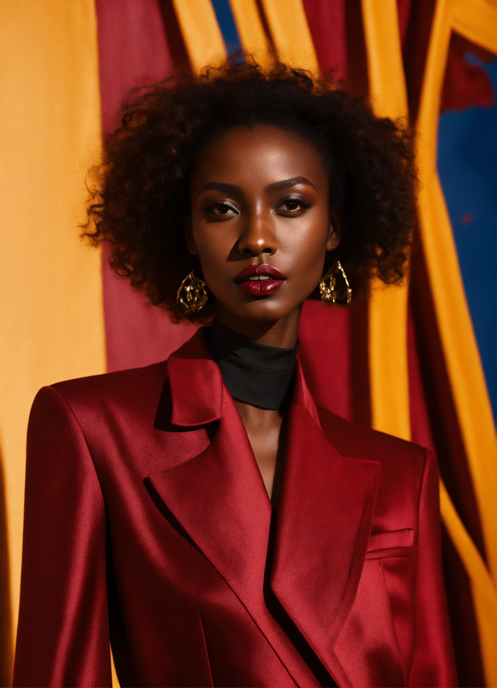 Lexica Senait Gidey High Class Fashion Model Very Dark Skin Bright Maroon Lipstick