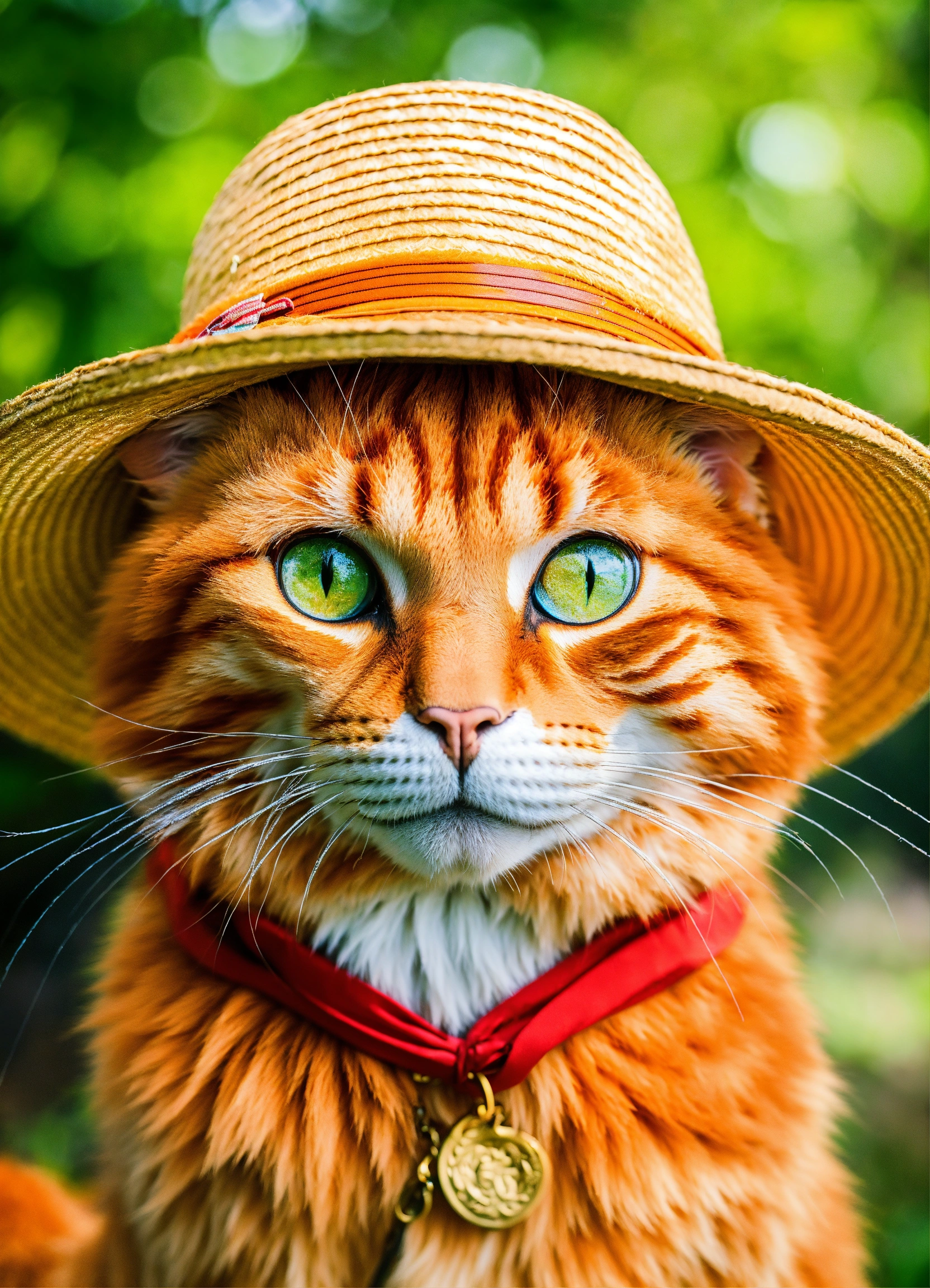Lexica - Orange cat wearing luffy straw hat, one piece