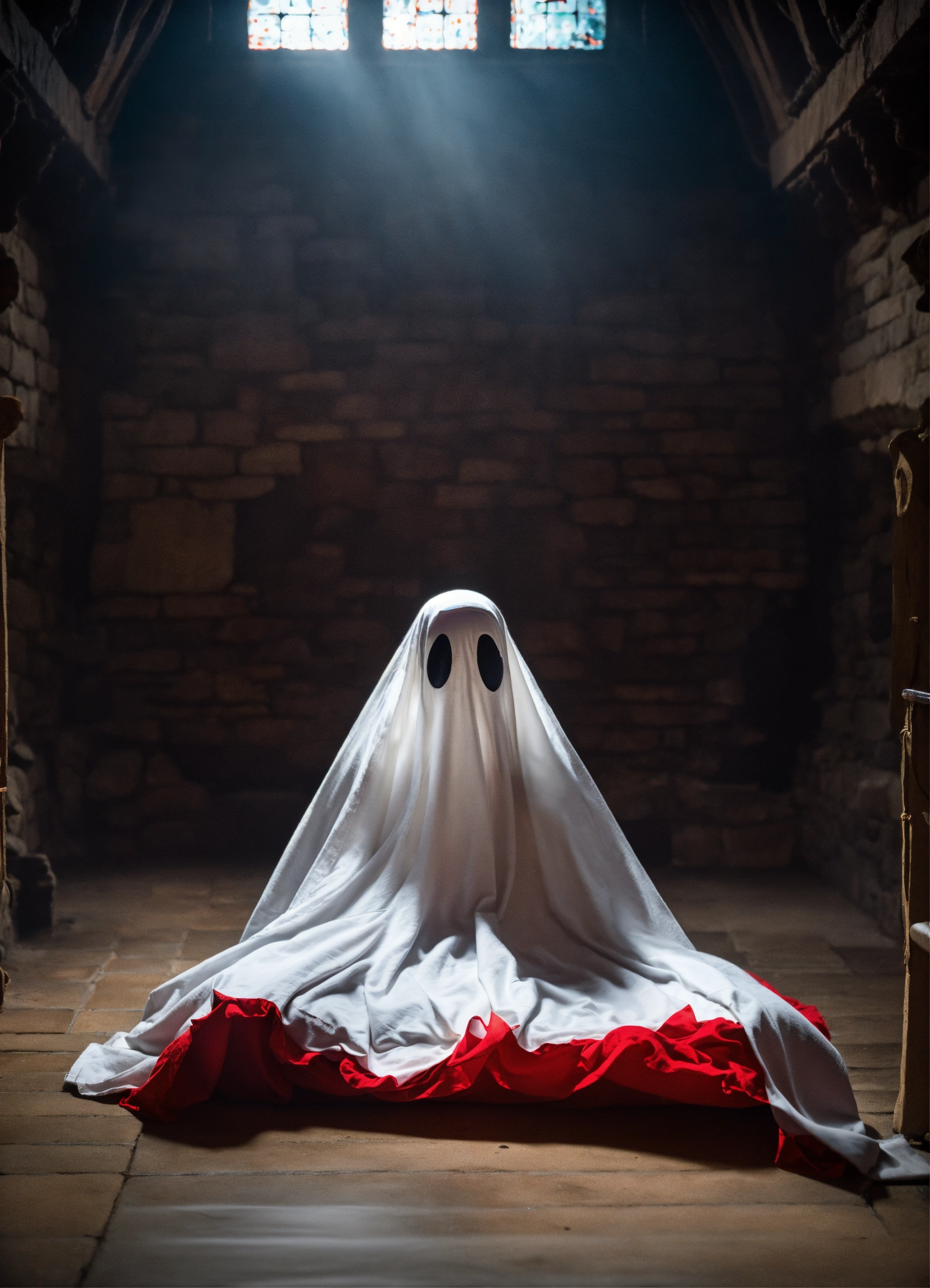 Lexica - A tiny creature in a ghost costume. The costume is a white ...