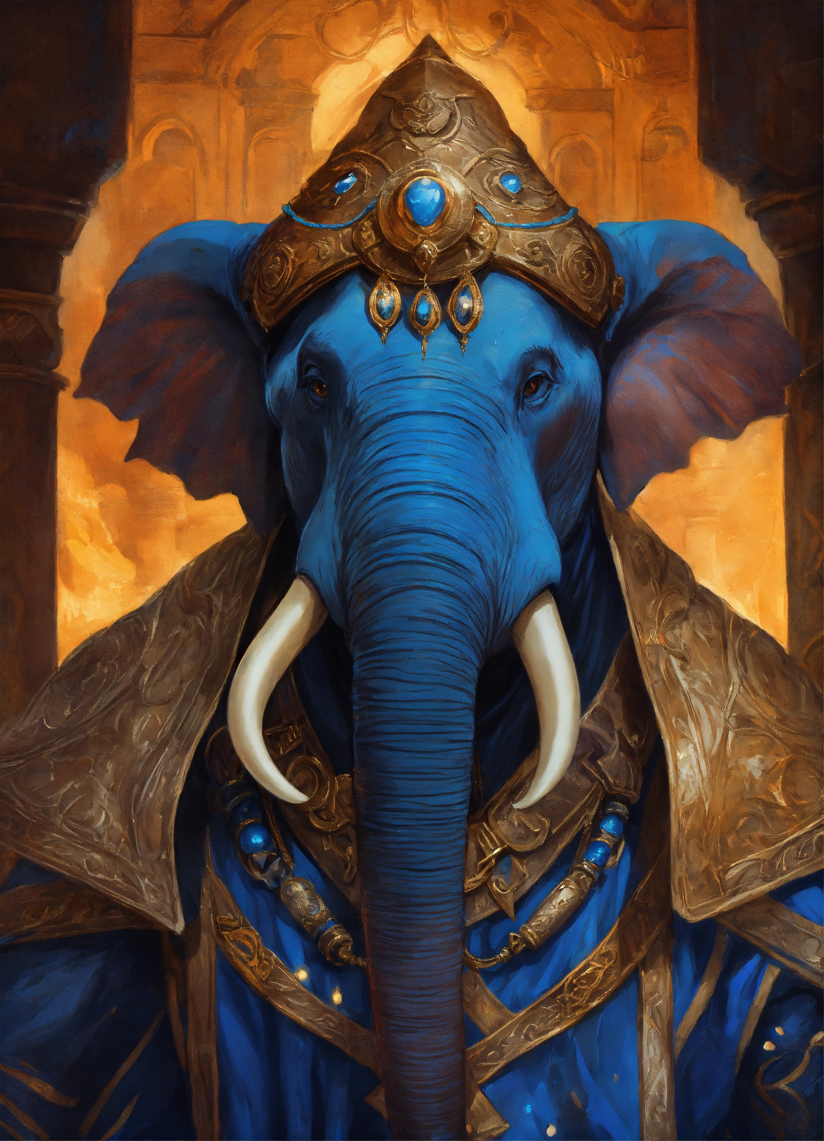 Lexica - Fantasy Portrait of a Loxodon sorcerer, bronze tusks, soft ...