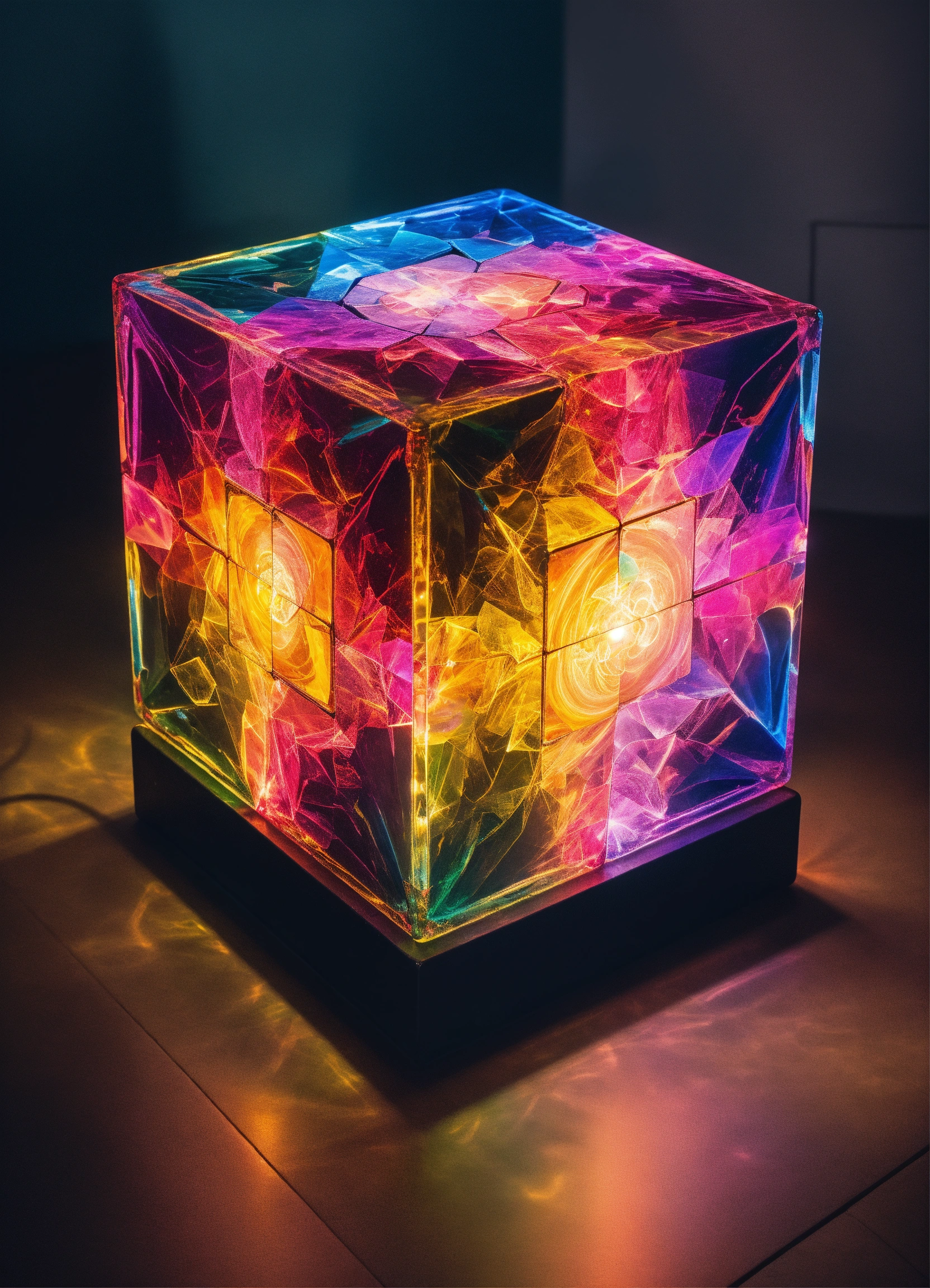 Lexica - An image of a mystical cube giving off light of various colors