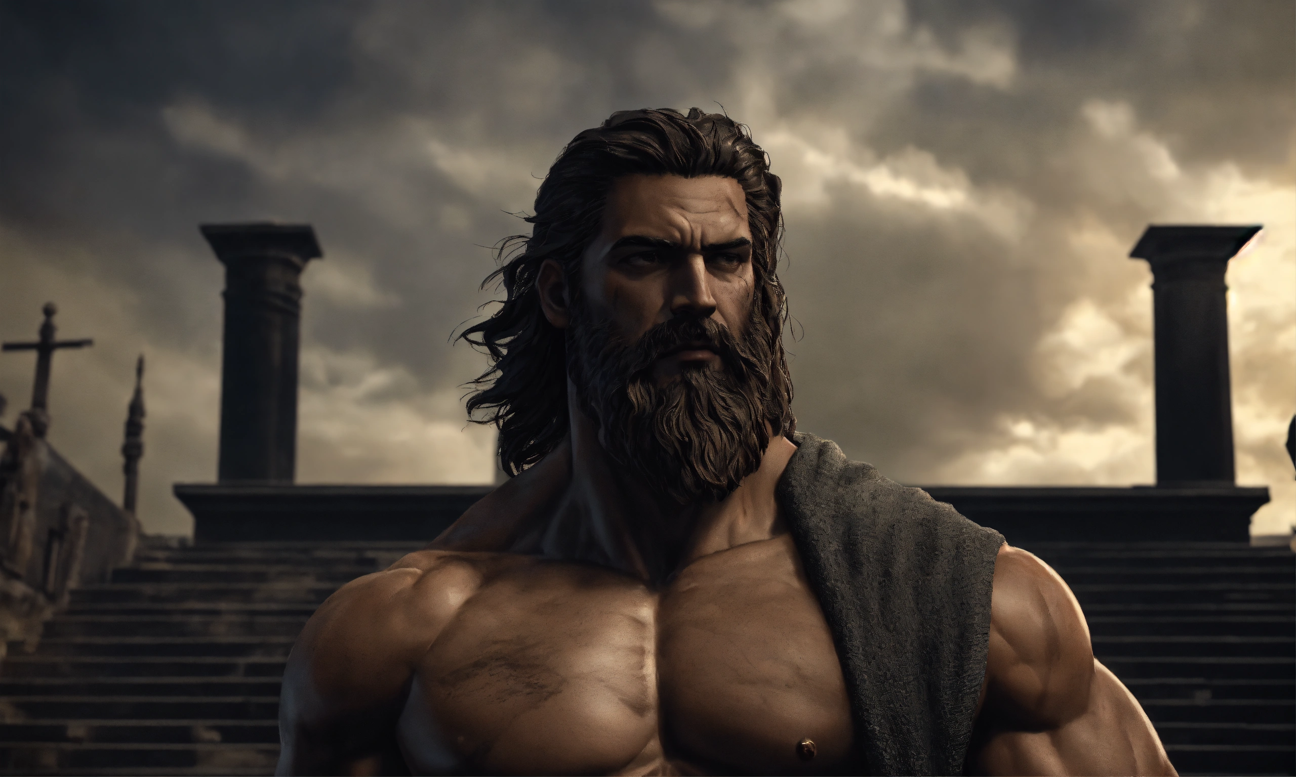 Lexica - A muscular statue of a strong Greek man with a beard and scars ...